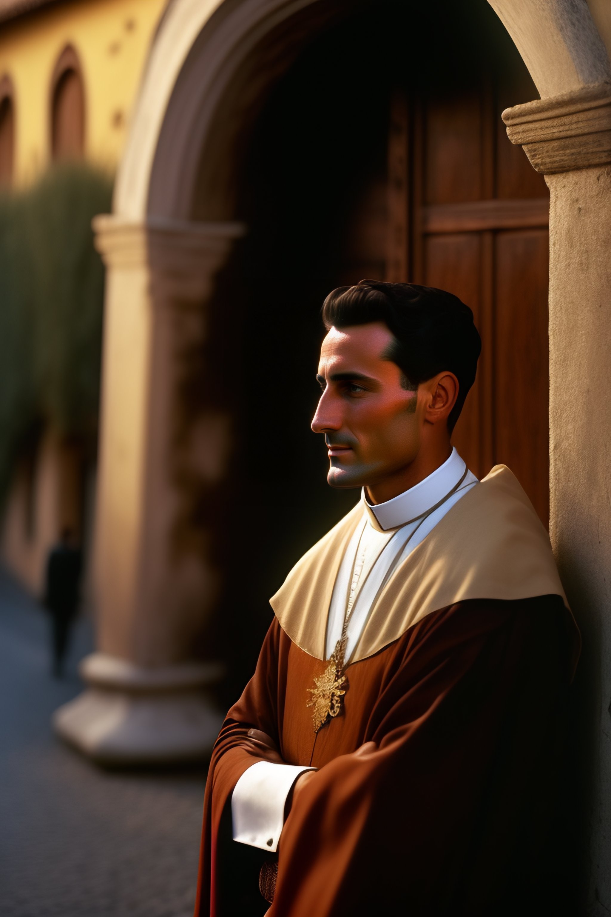 Lexica - Italian priest with short brown hair. Calm. With compassionate ...