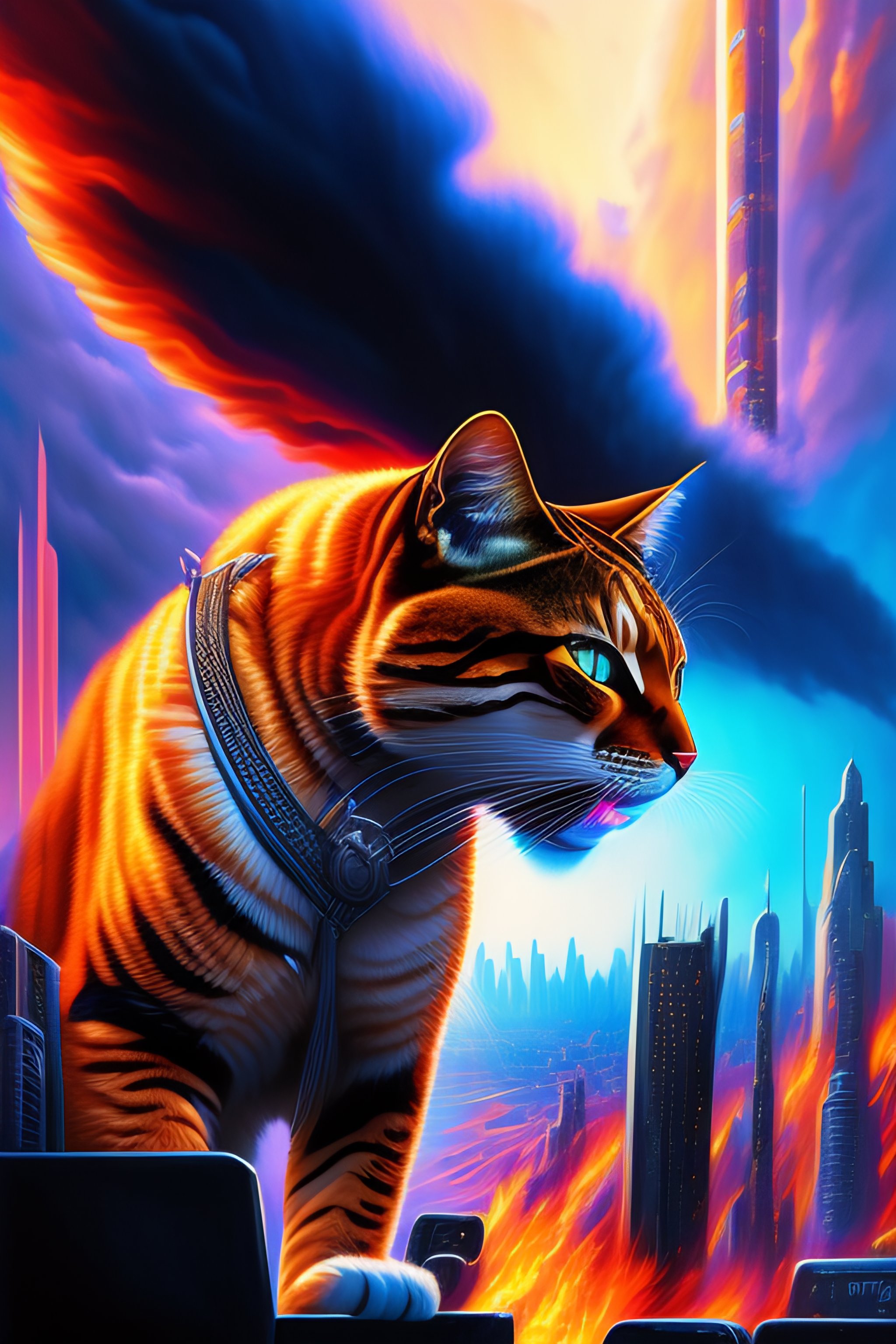 Lexica - A giant anthropomorphic robotic cat destroys a metropolis ...