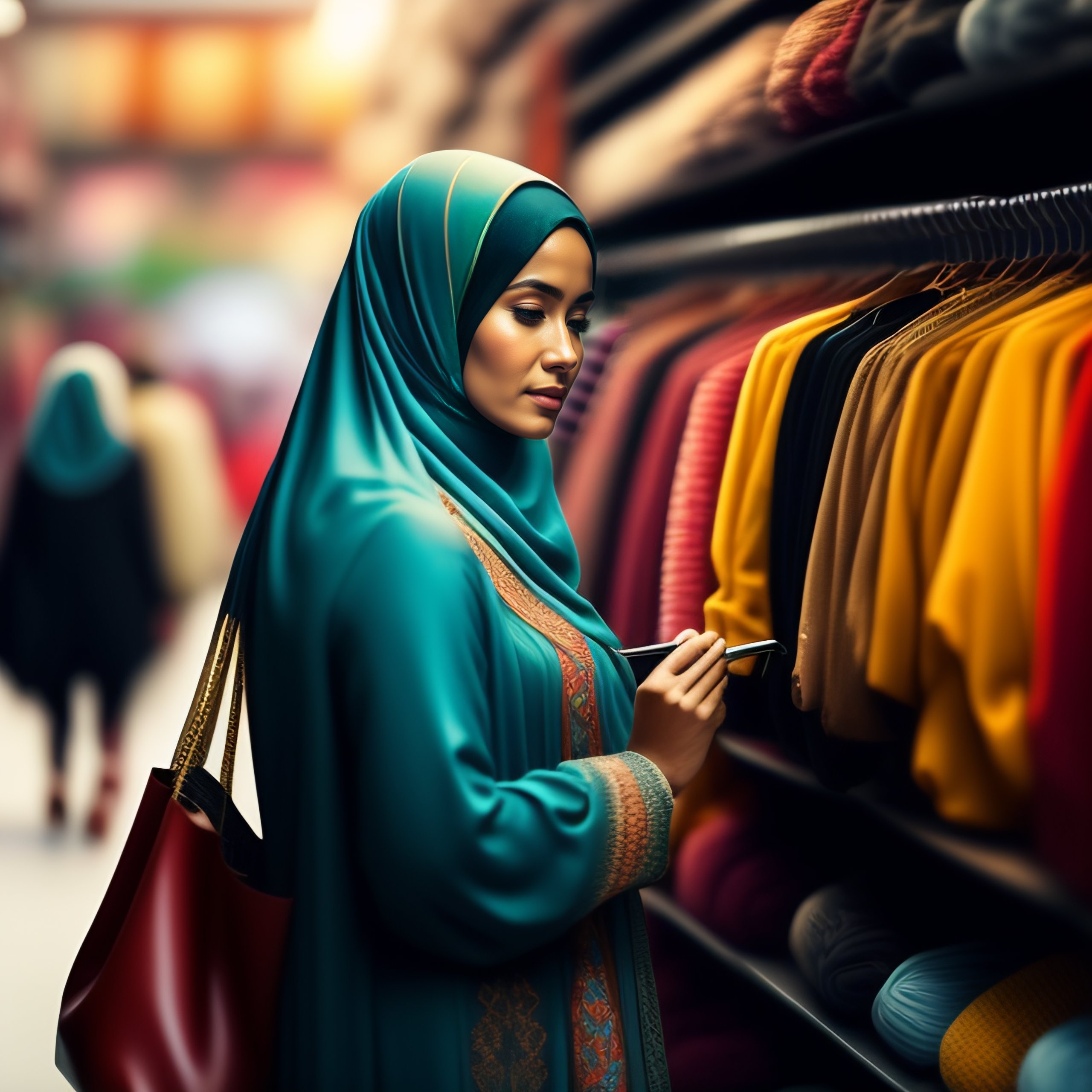 Lexica - Moslem woman shopping on the store, website, ui ux,