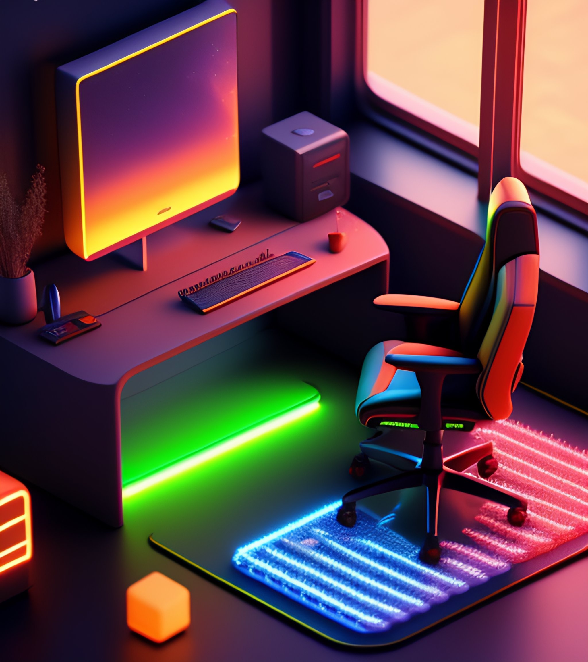Lexica - Detailed isometric futuristic gaming room, gaming chair, CPU ...