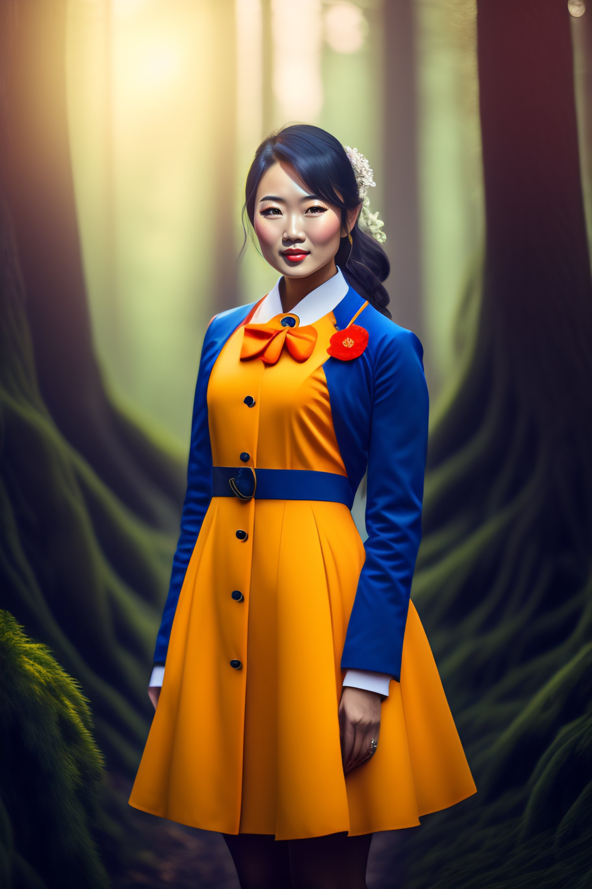 Lexica - Asian doctor girl in the woods. Red bow in hair. A camera ...