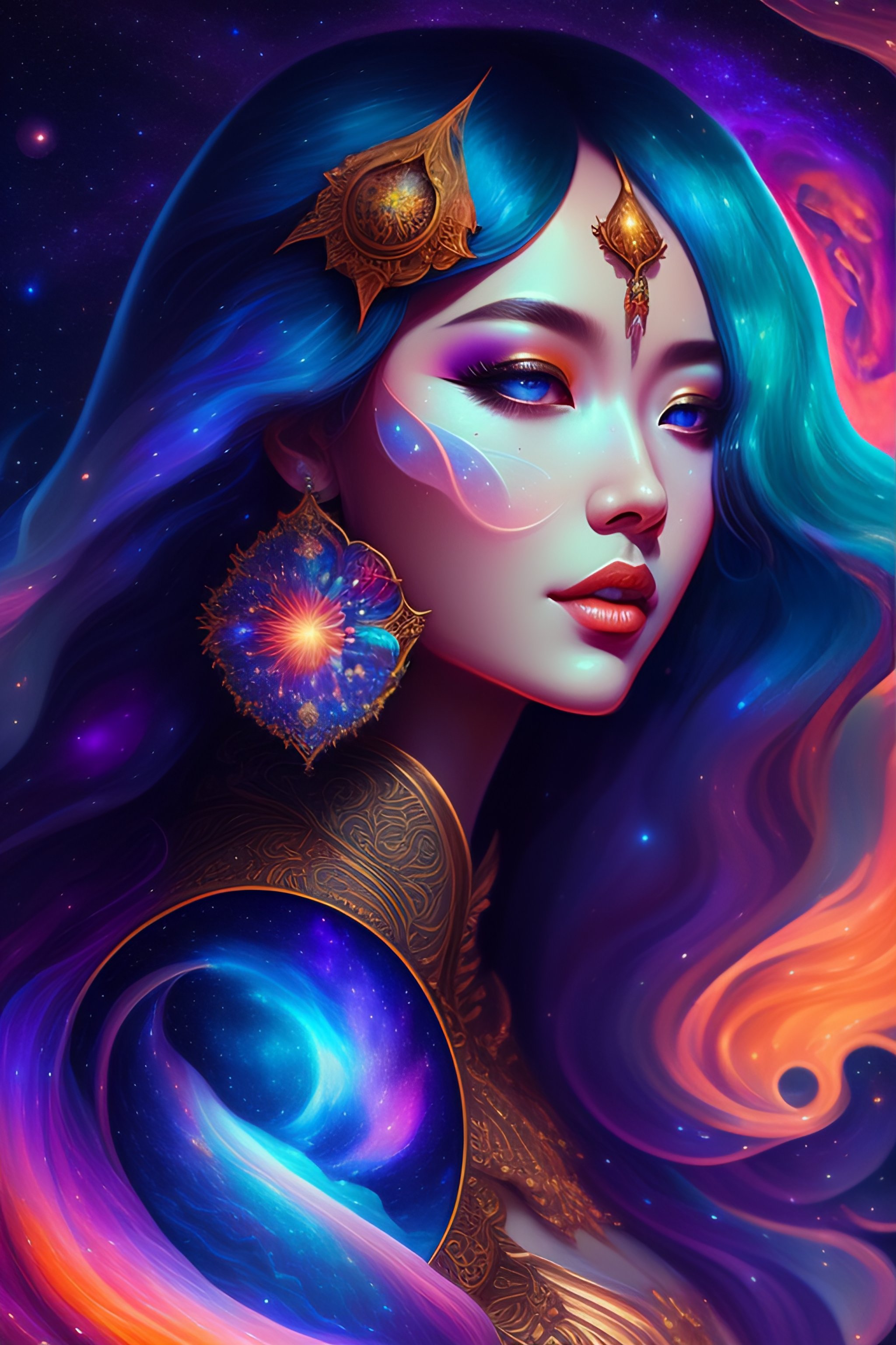 Lexica - Cosmic sorceress, nebulas, galactic, Concept art portrait by ...
