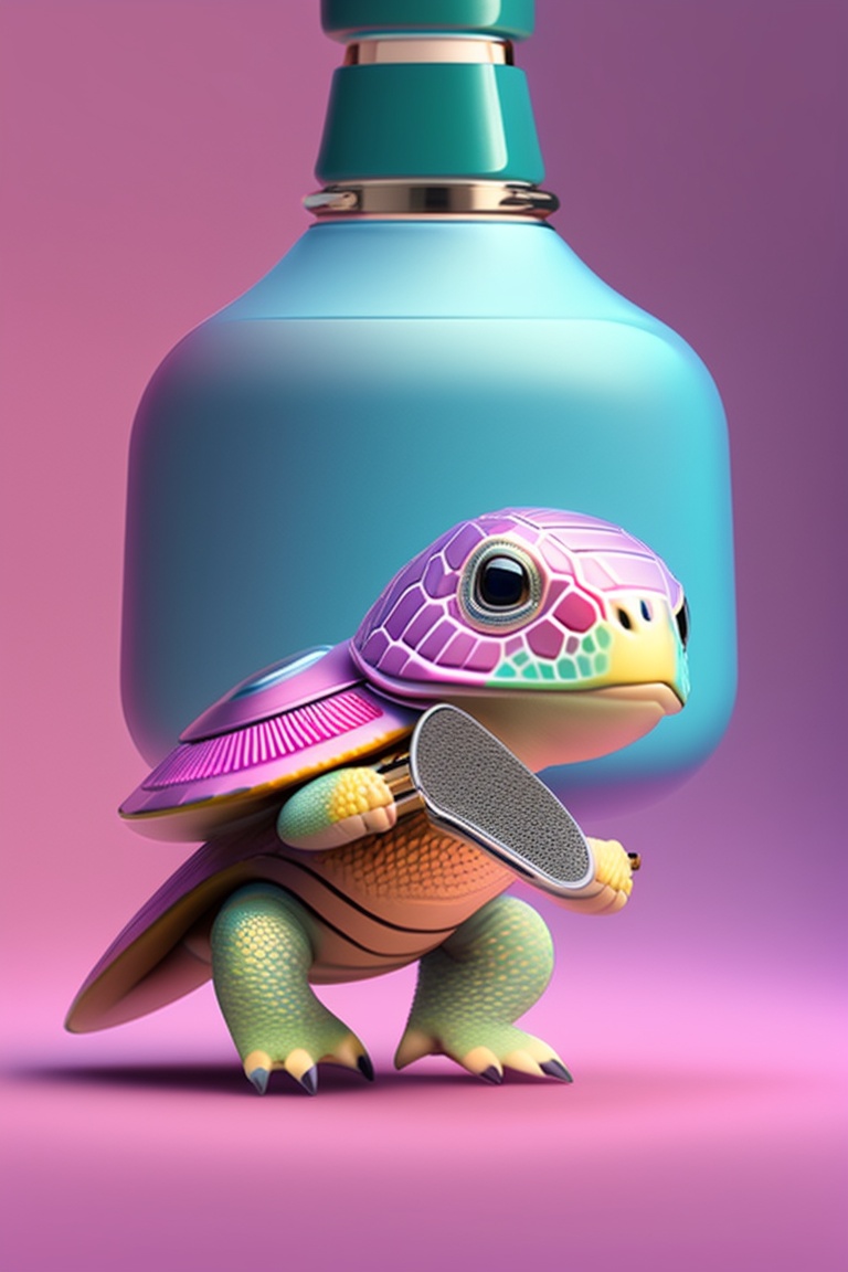 Lexica - A pink baby turtle,playing the guitar and singing into the ...