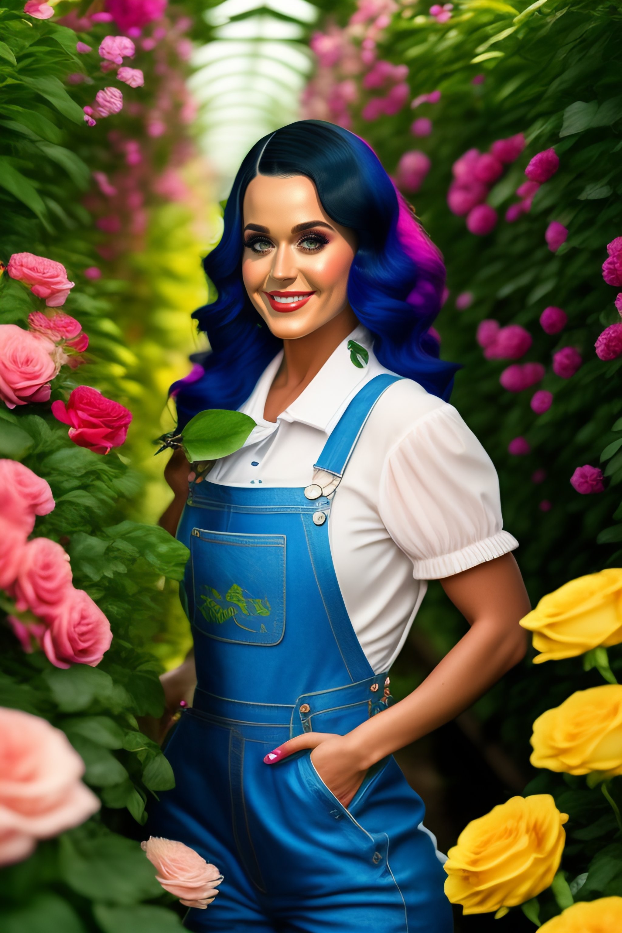 Lexica - Portrait of a katy perry gardener wearing overalls inside a ...