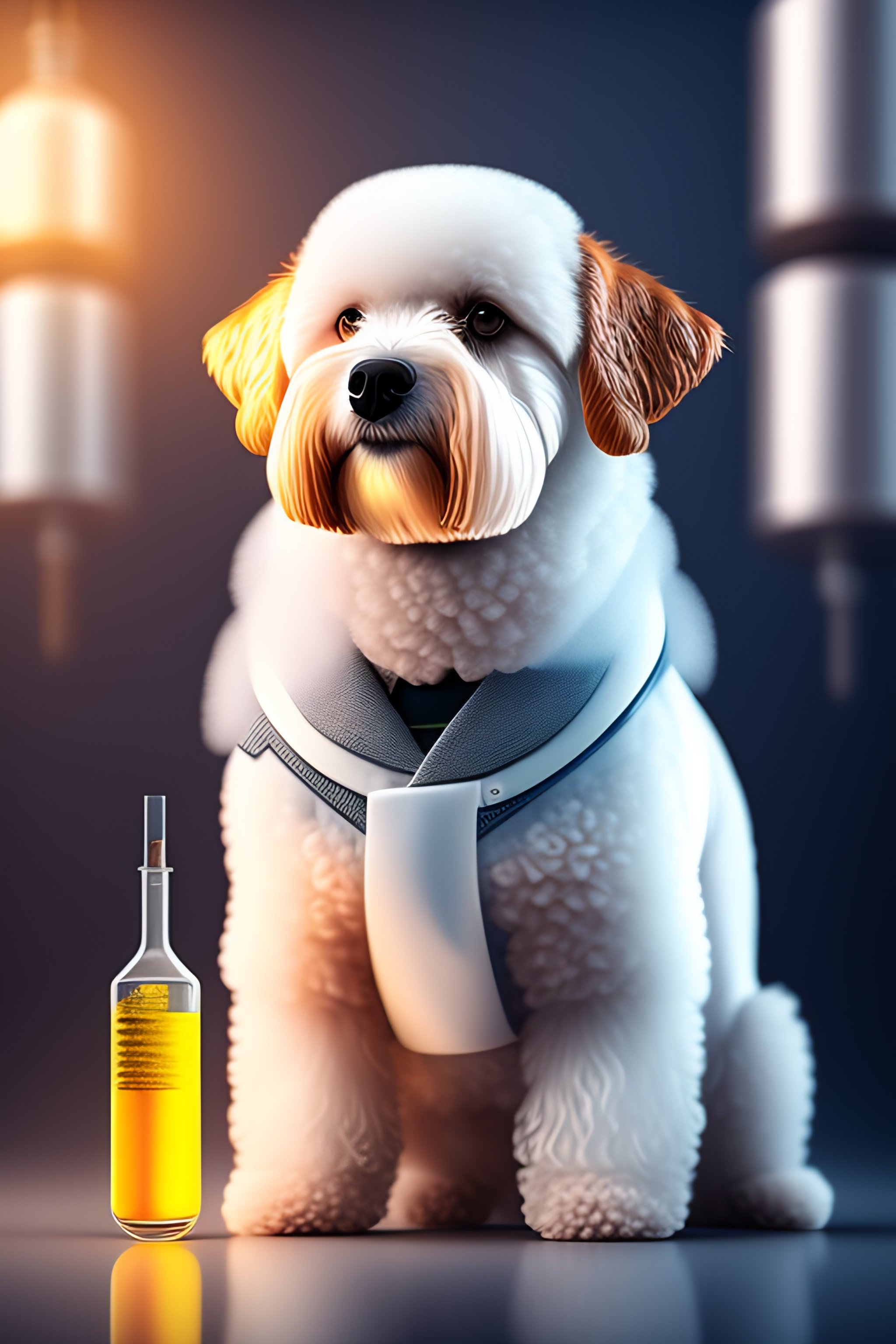 Lexica - A 3d render of a cute fuzzy bichon maltes dog dressed in a ...