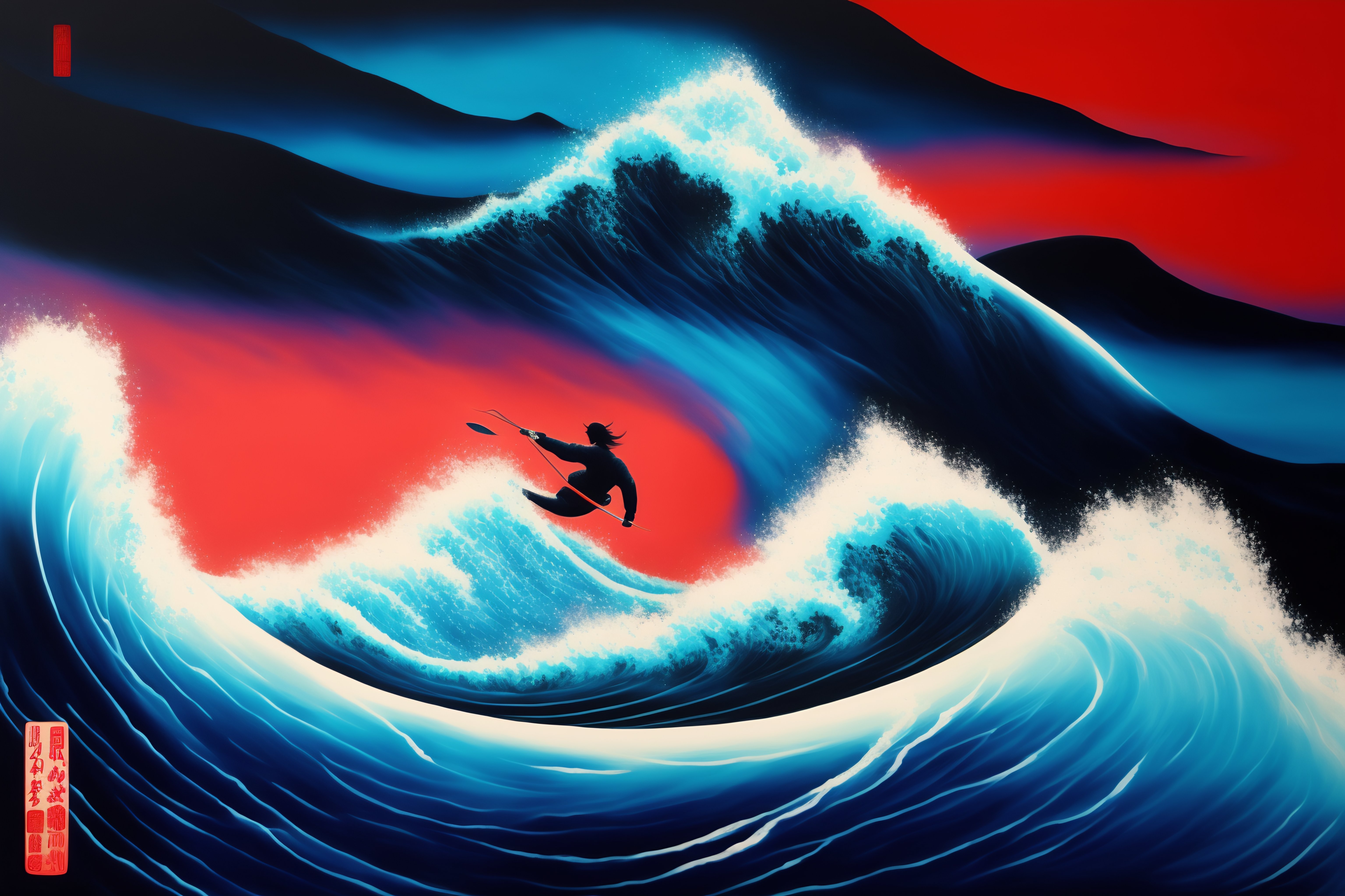 Lexica - Moby dik jumping out of waves in japanese style in Traditional ...