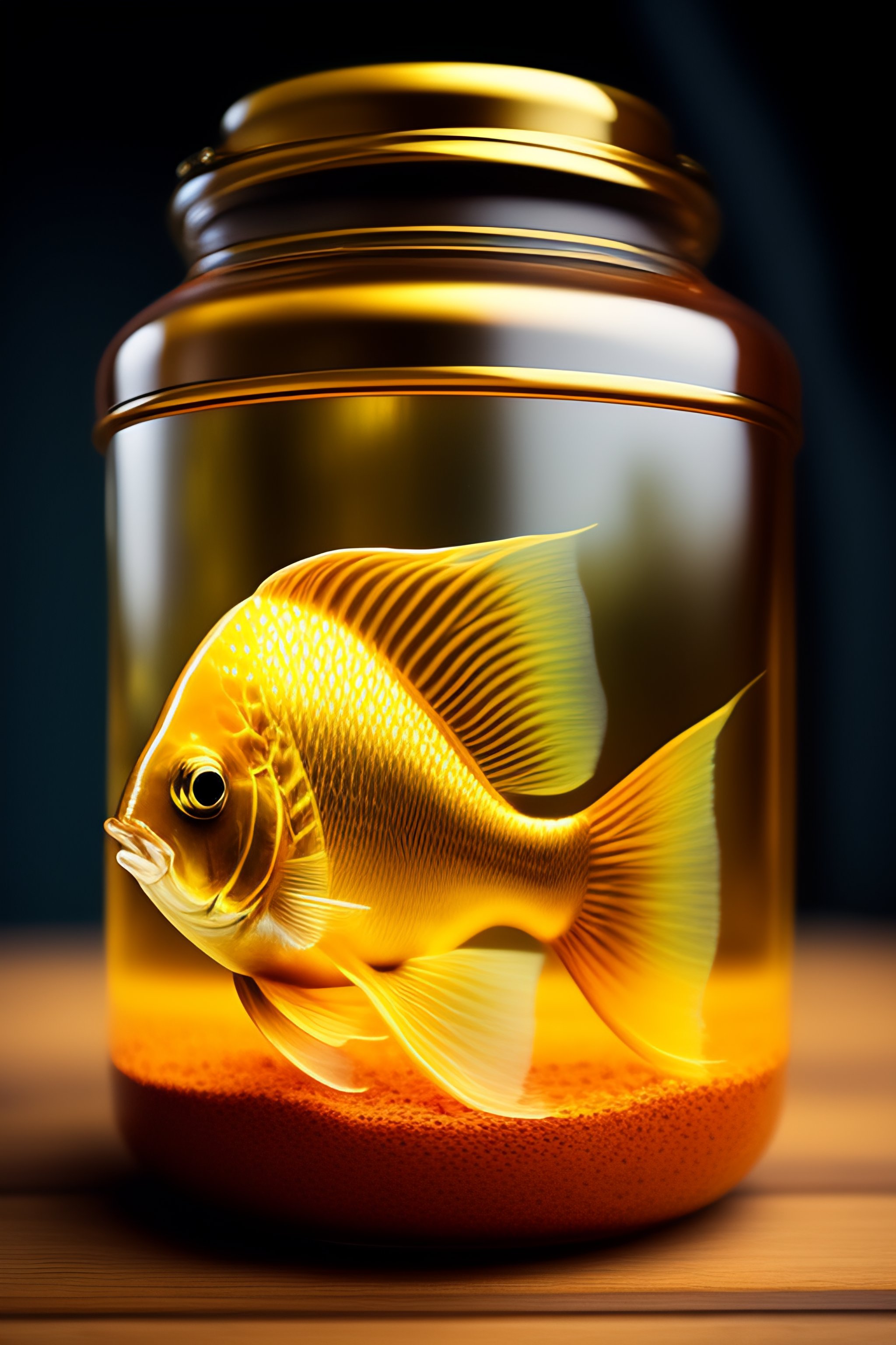 Lexica - A cute little golden fish in a small jar fish tank