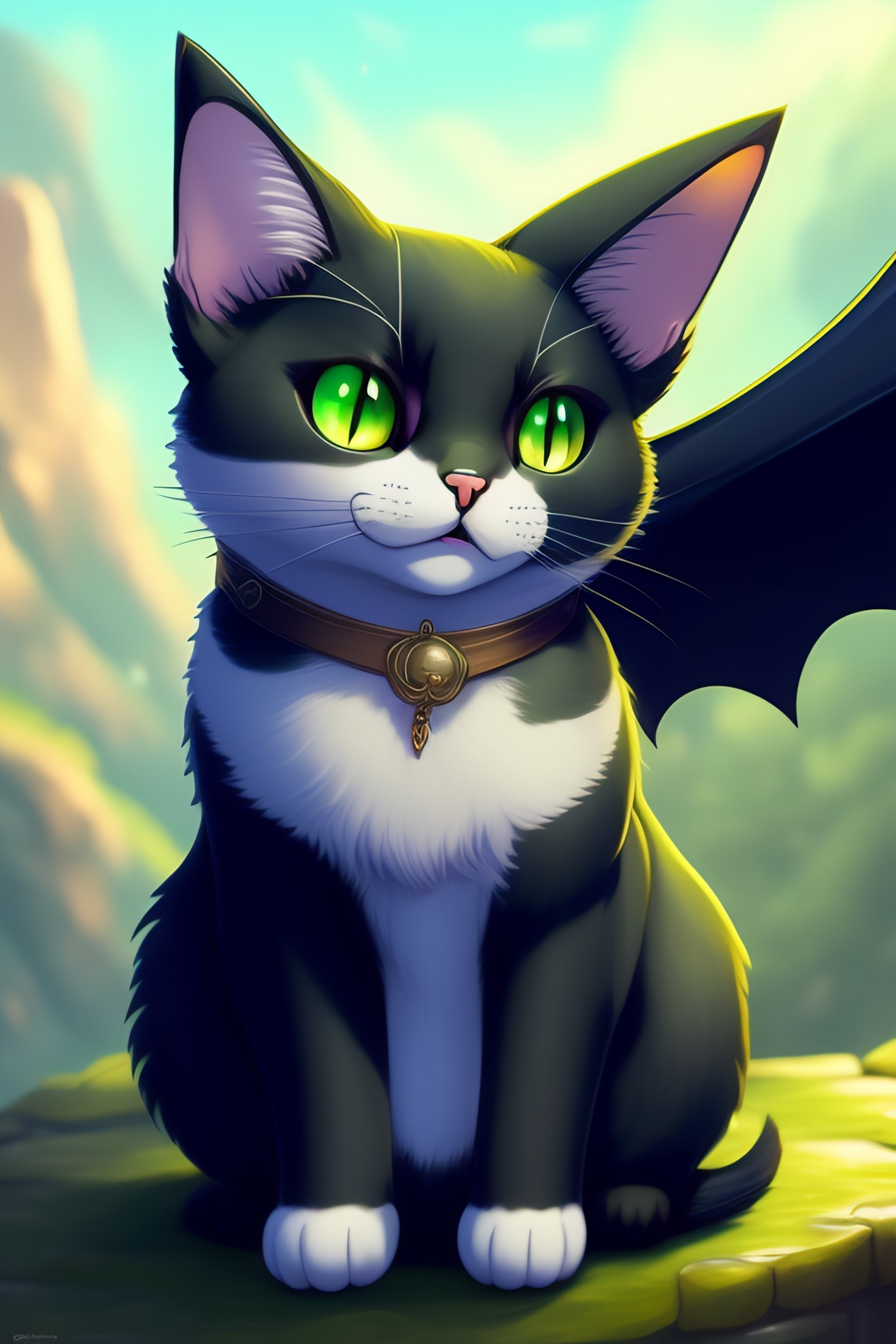 Lexica - A cat, bat wings, cute and cuddly, Pokémon, animated, green ...