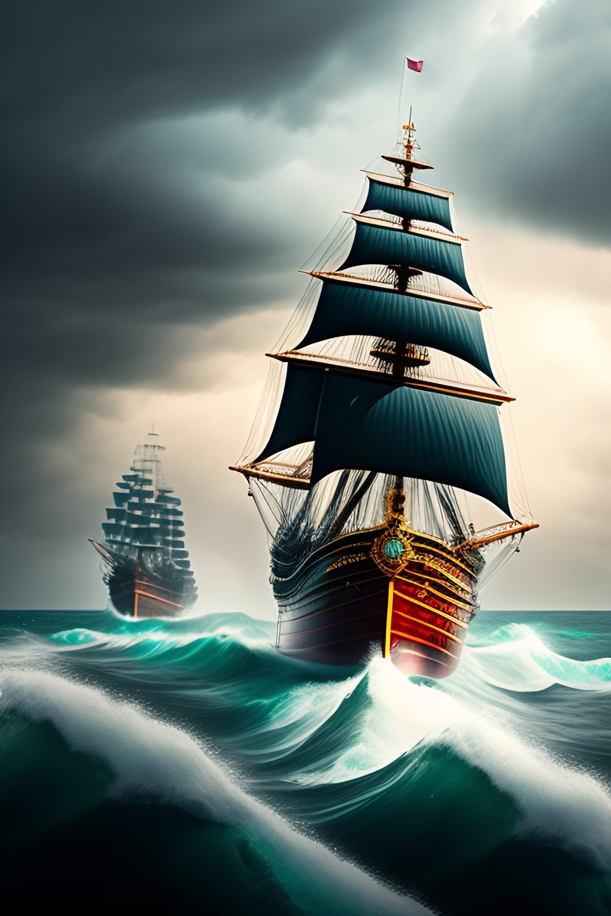 Lexica - Majapahit war ship in the storm ocean against pirate