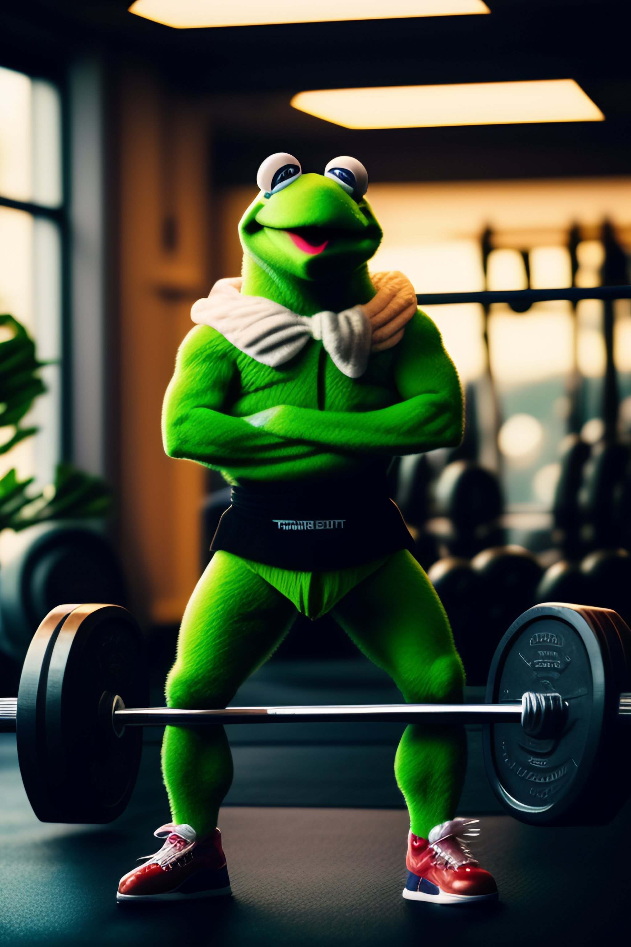 Lexica - Kermit the Frog doing deadlifts at a luxury gym, portra 400 ...