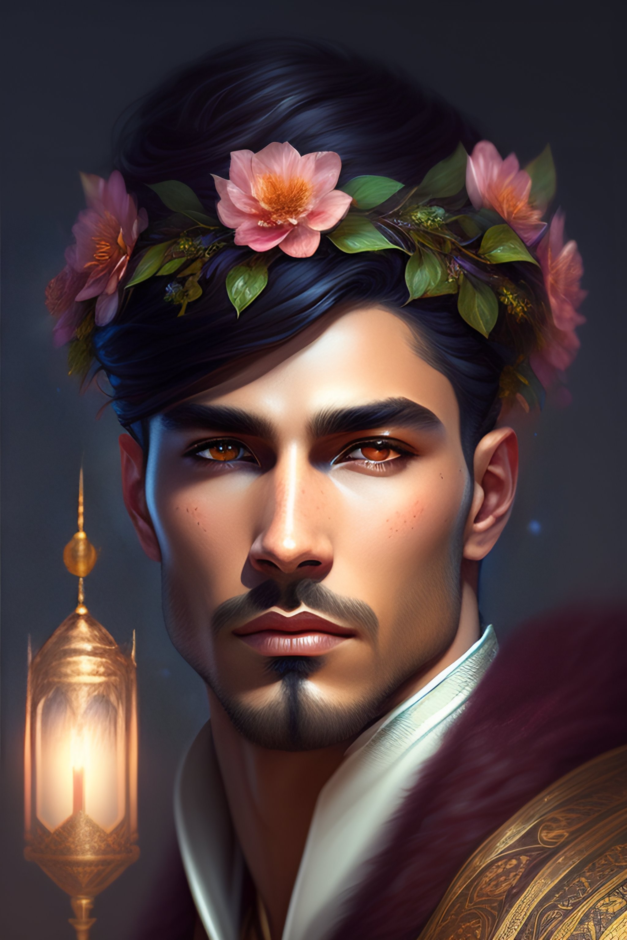 Lexica - A beautiful cinematic male druid gods, flower Crown, galatic ...