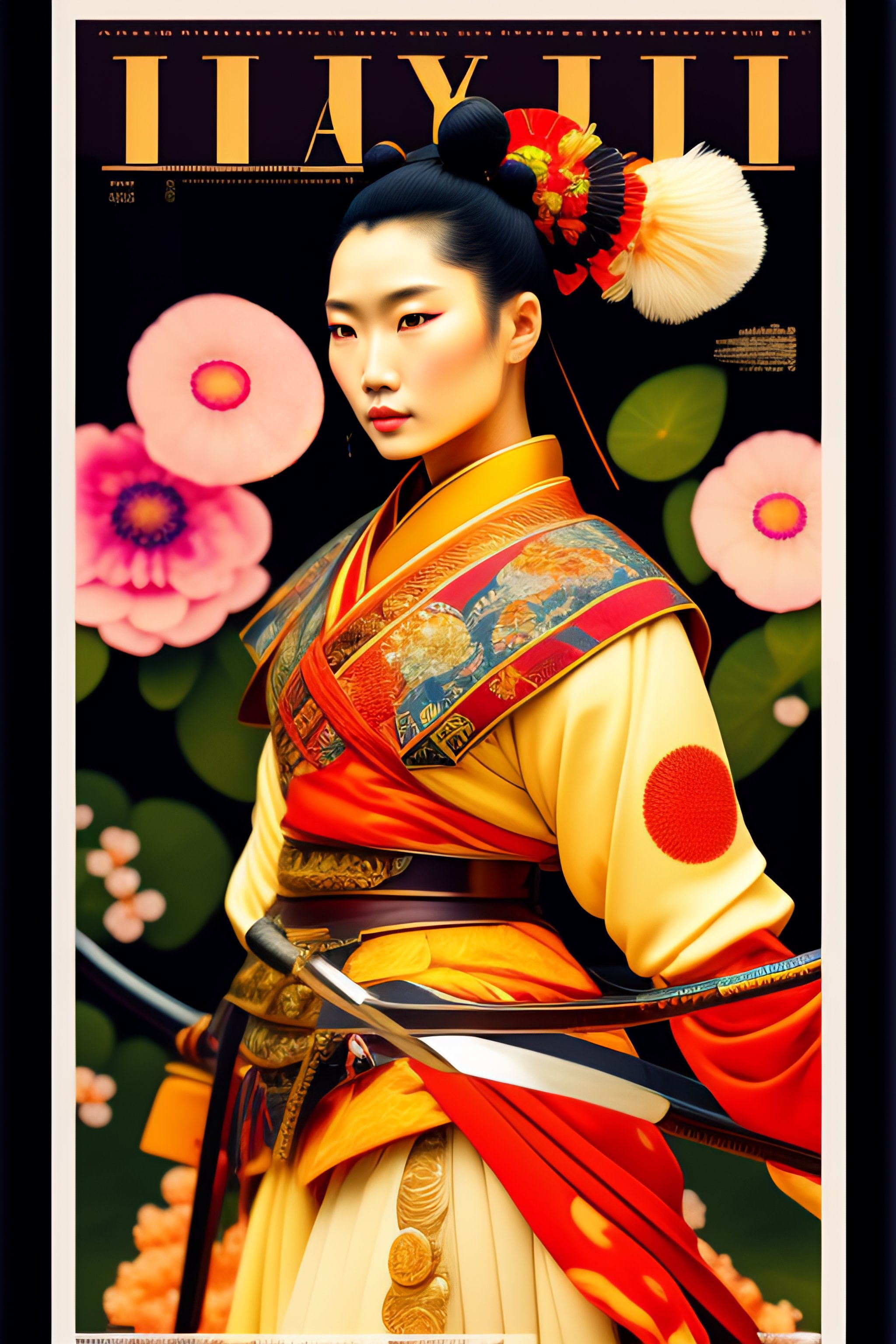 Lexica - Magazine cover poster, upper portrait of a samurai with two ...
