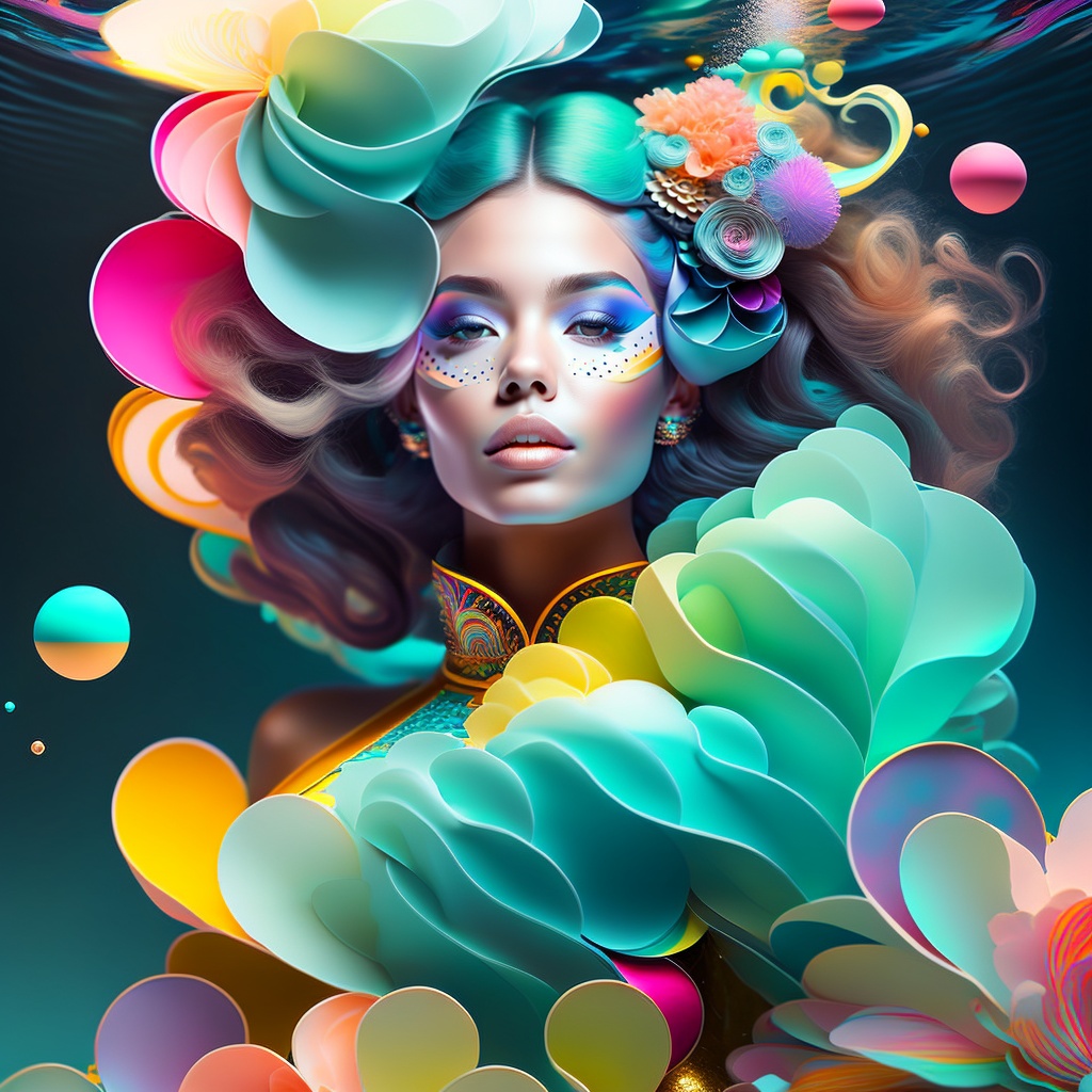 Lexica - Dynamic underwater ink art by Alberto Seveso of a young woman ...