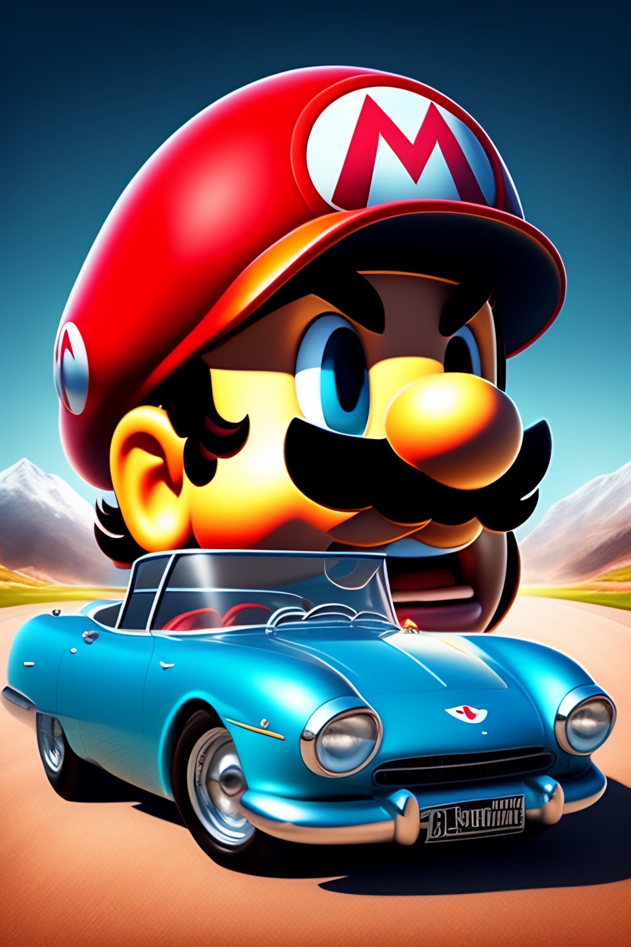 Lexica - Llustration of mario in a car sun is shining with ice