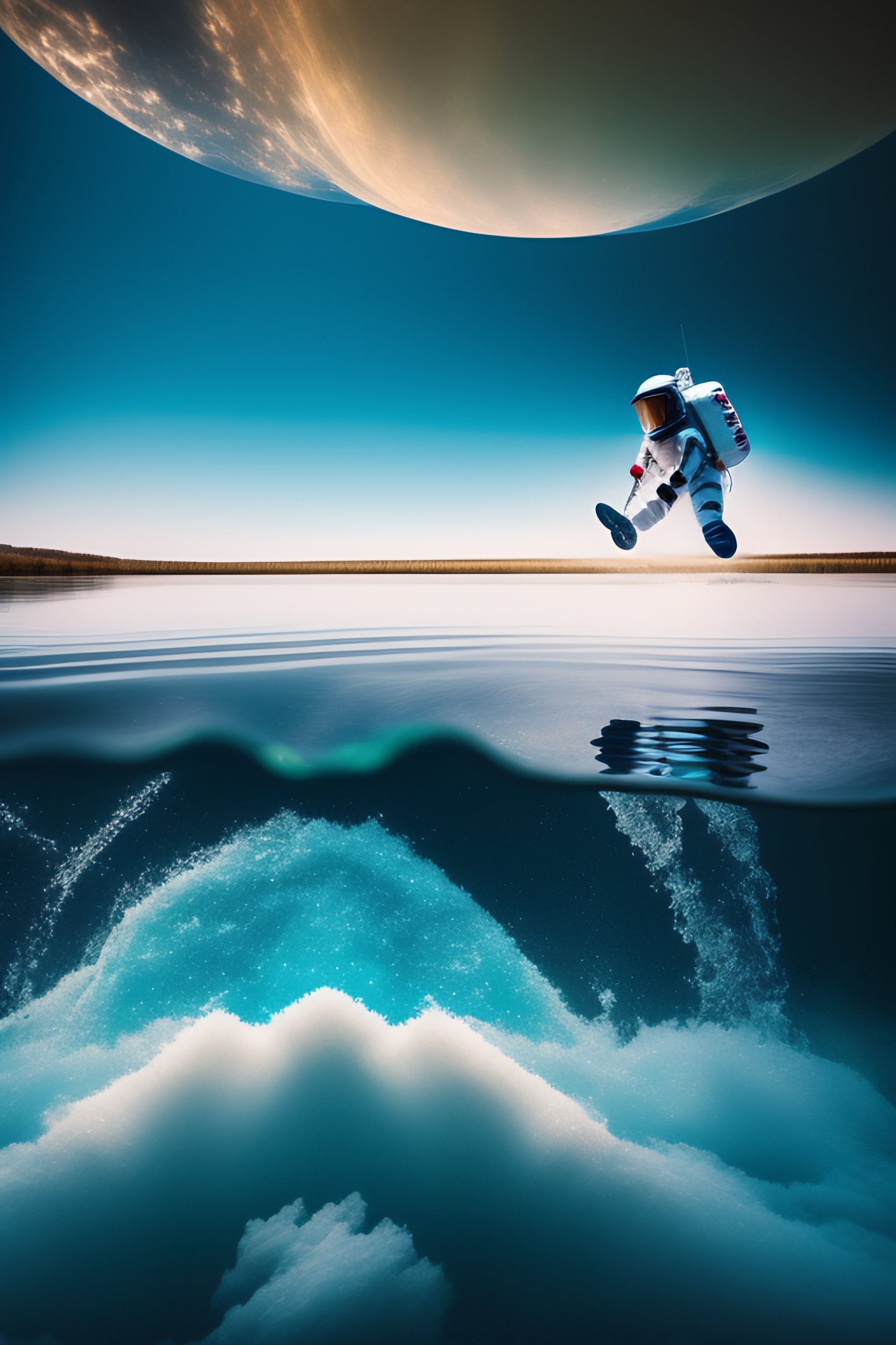 Lexica - An astronaut swiming in a lake in space