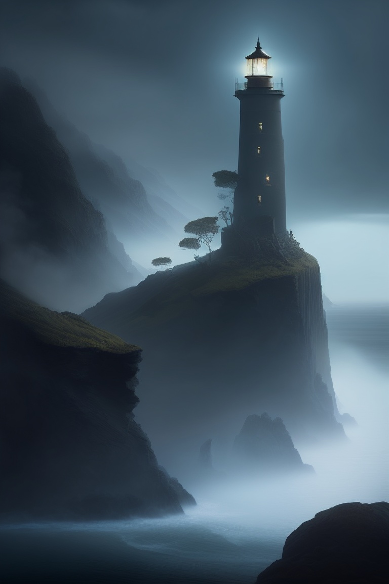 Lexica - Dark shadowy rift, filled with fog, with a distant lighthouse ...