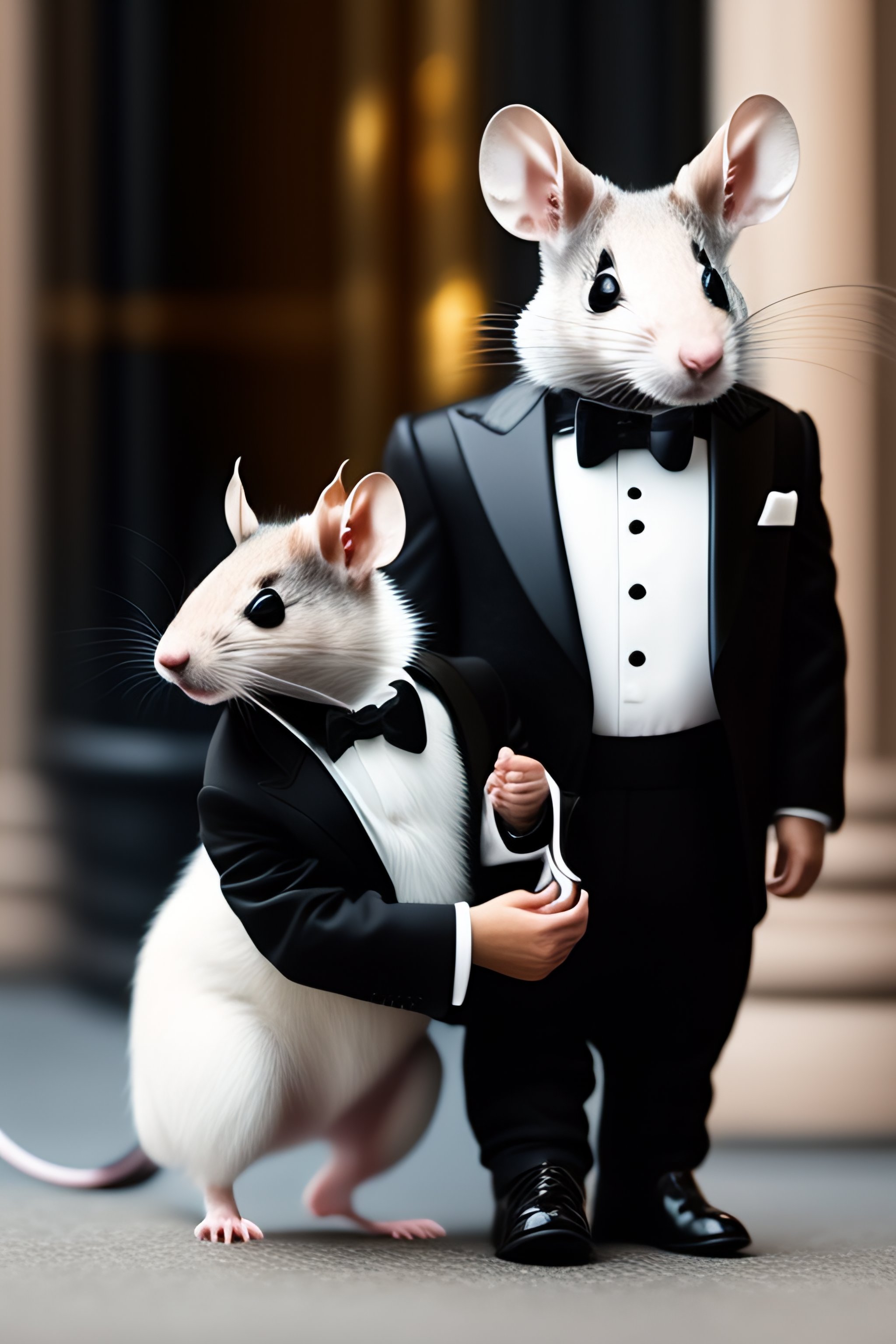 Lexica - Anthropomorphic white rat in a bodyguard black tuxedo , with a ...