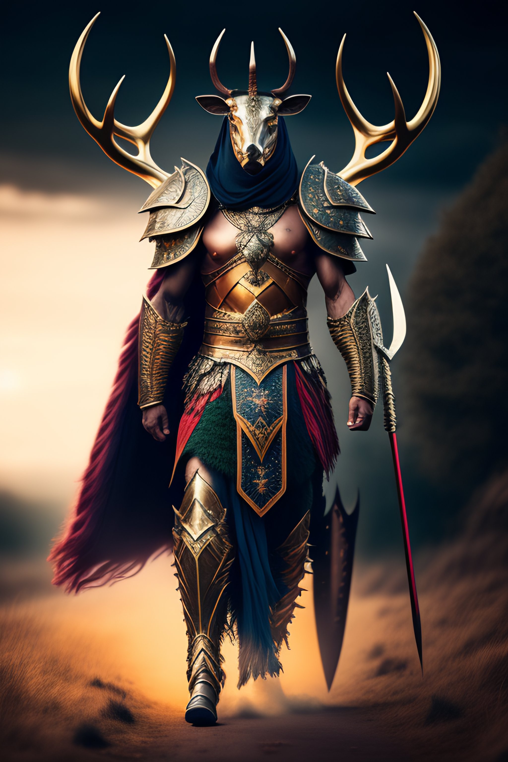 Lexica - Photo of a warrior with metal deer theme armour, 4 k, hdr ...