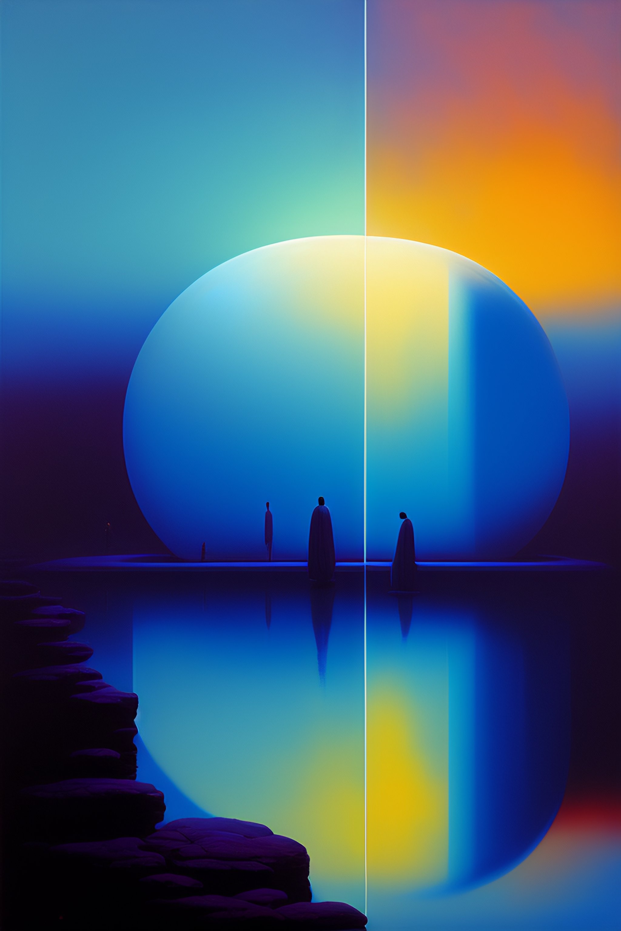 Lexica - Worshippers in robes huddled around a very complex gigantic ...