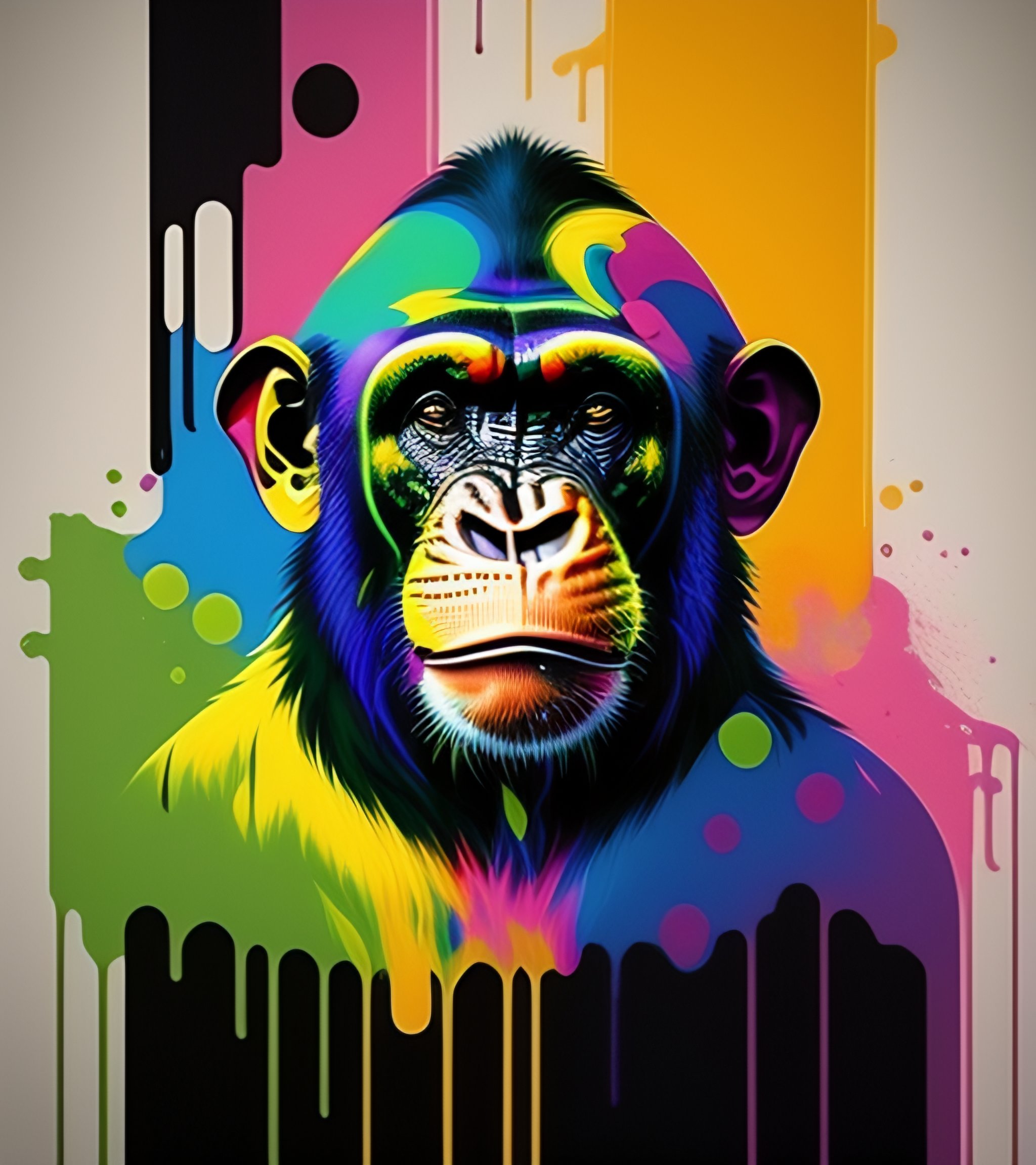 Lexica - Pop art, black and white chimp face, splashes of colorfull ...