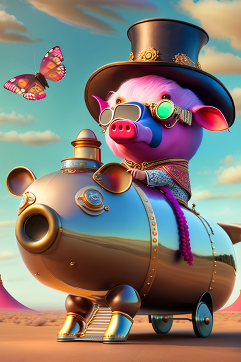 Lexica - Mixpnk style, pinup riding jumbo mechanical pig in high-heel ...