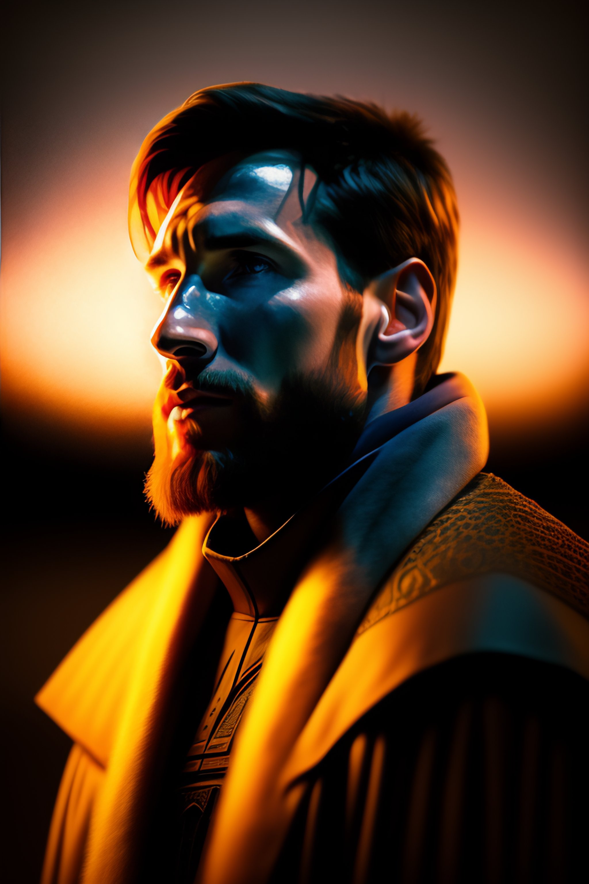 Lexica - Lionel Messi as Obi Wan Kenob, Dark Lighting, Cinematic