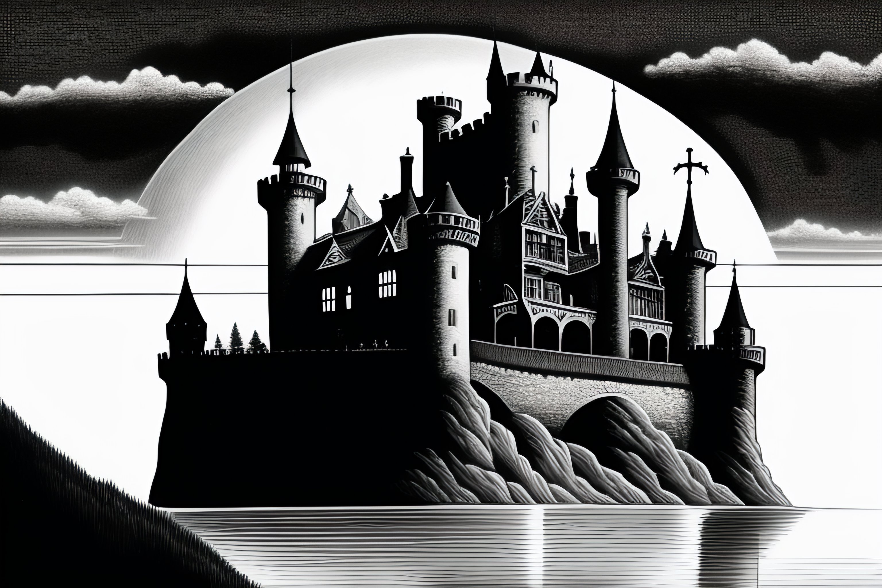 Lexica - A floating Gothic castle high above the ground floating in the ...
