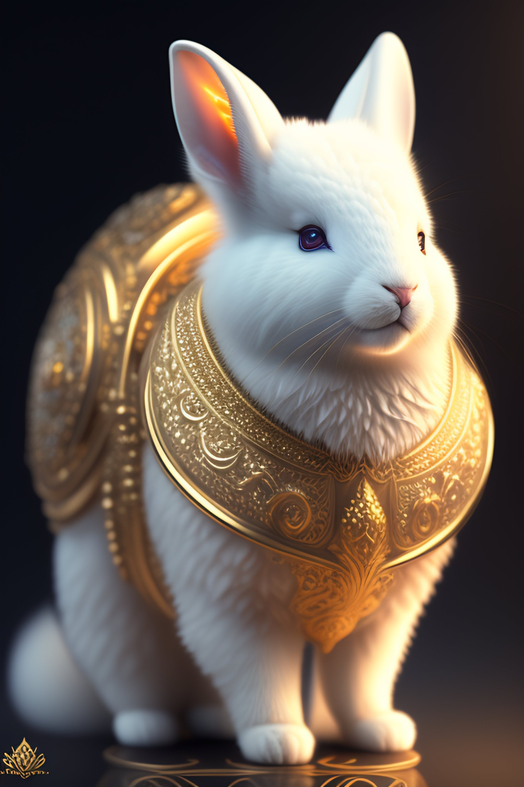 Lexica - The whole body of a white fluffy rabbit with intricate gold ...