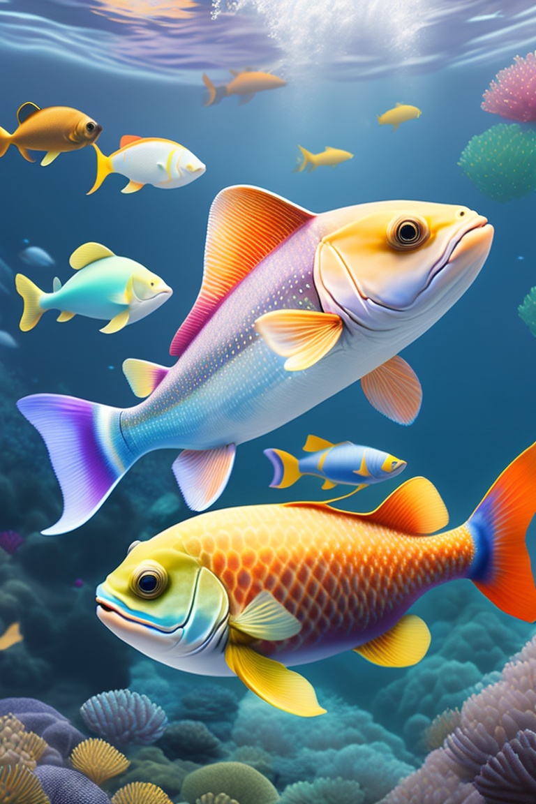 Lexica - A baby diving in a sea,full of colour fish hyper realistic