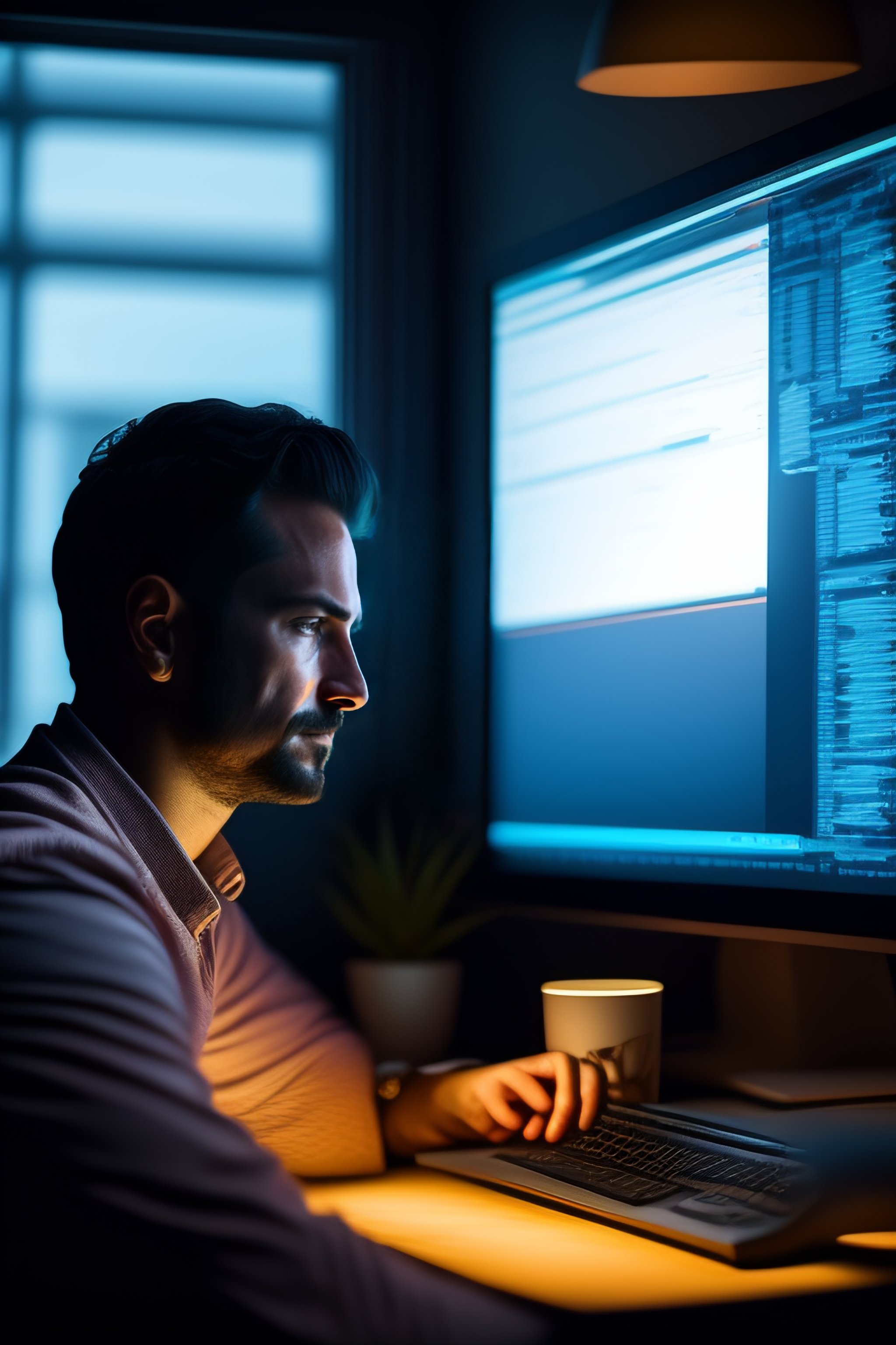 Lexica - Mid 40s software developer working from home in dark room