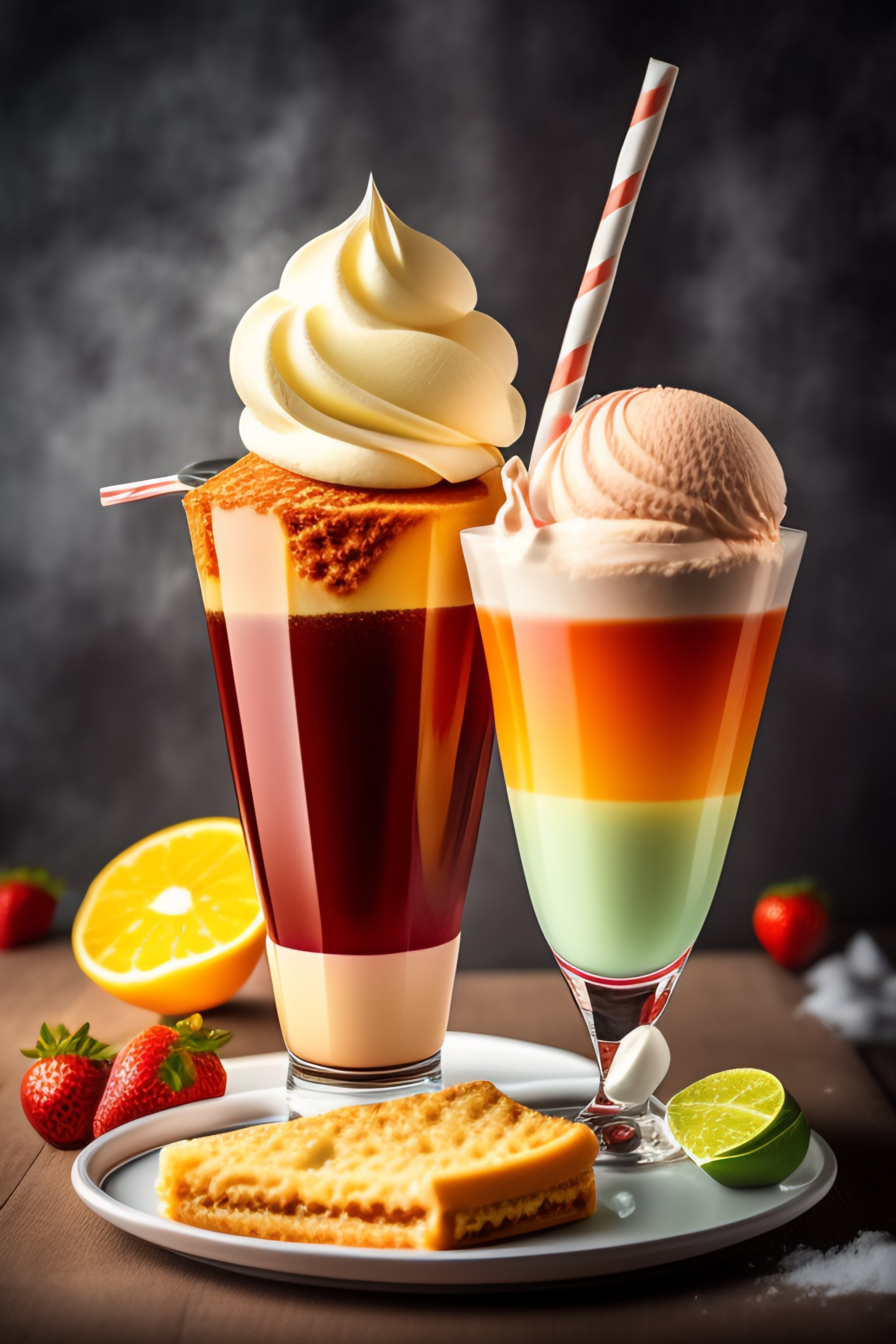 Lexica - 1950s styles ice cream float, 3 flavors, food photography