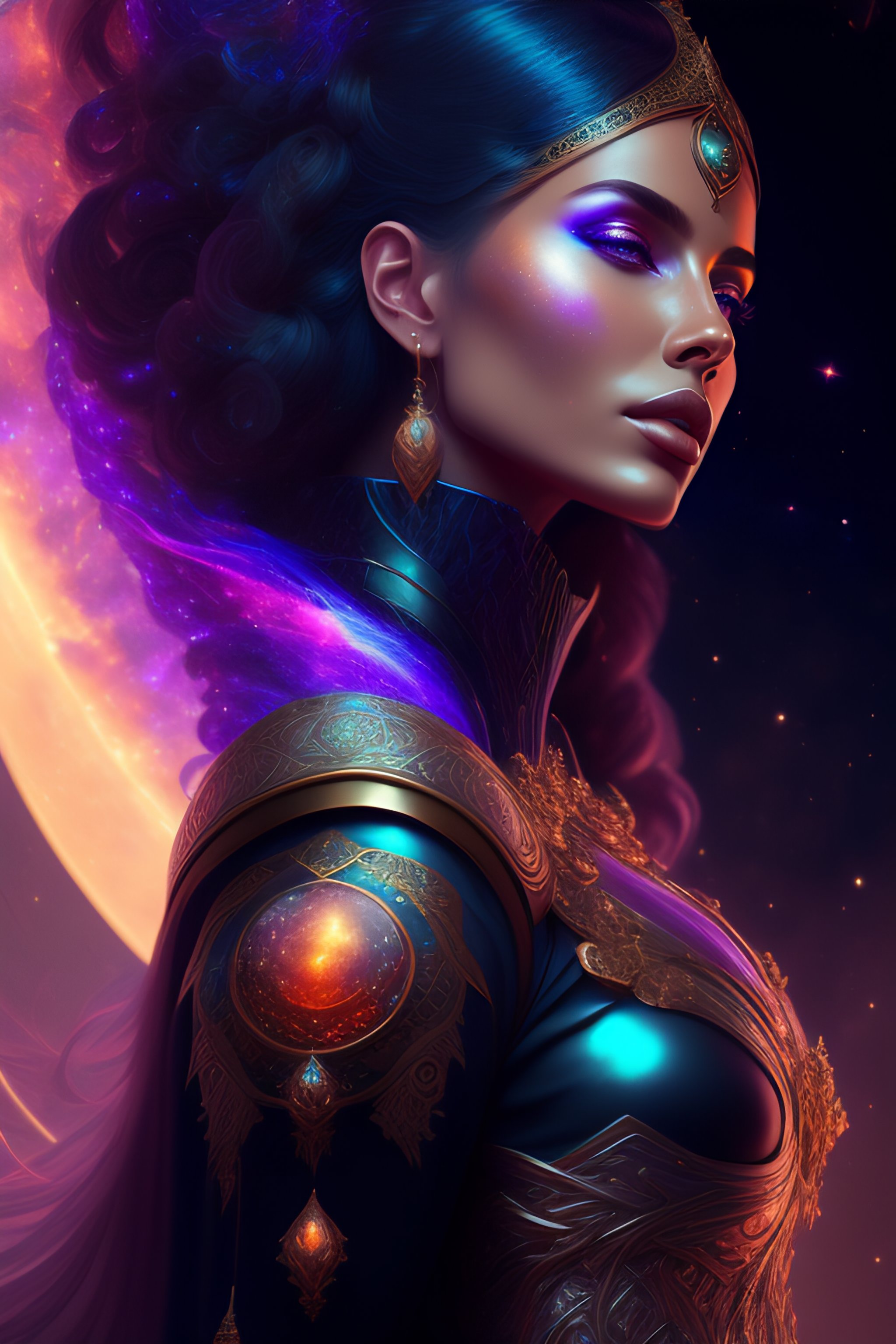 Lexica - Cosmic sorceress, nebulas, galactic, Concept art portrait by ...