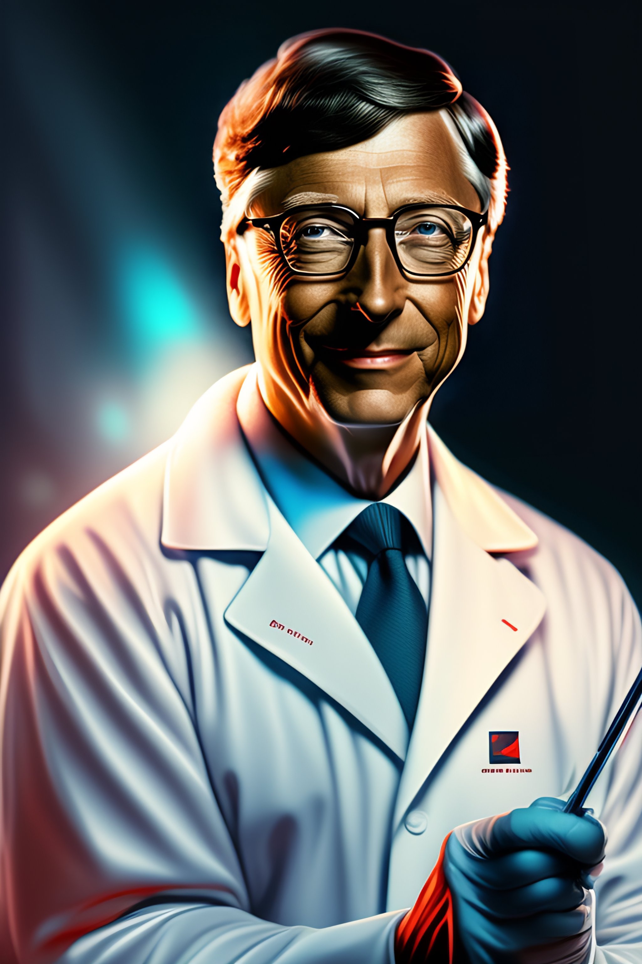 Lexica - Bill Gates, Lab Coat, Holding Needle, Looking Evil, Cinematic ...