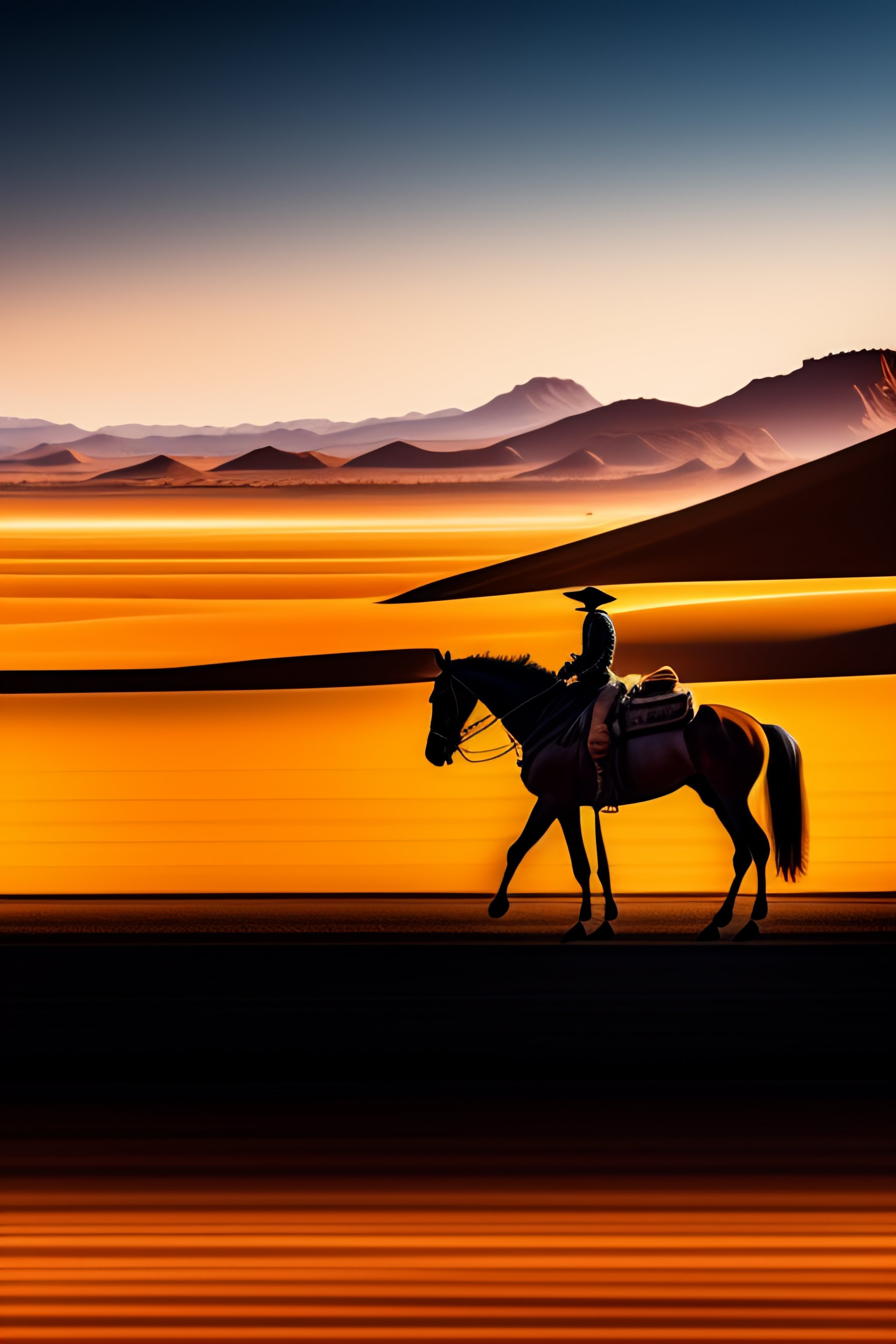 Lexica - Silhouette of a lone outlaw riding into town, western, desert ...