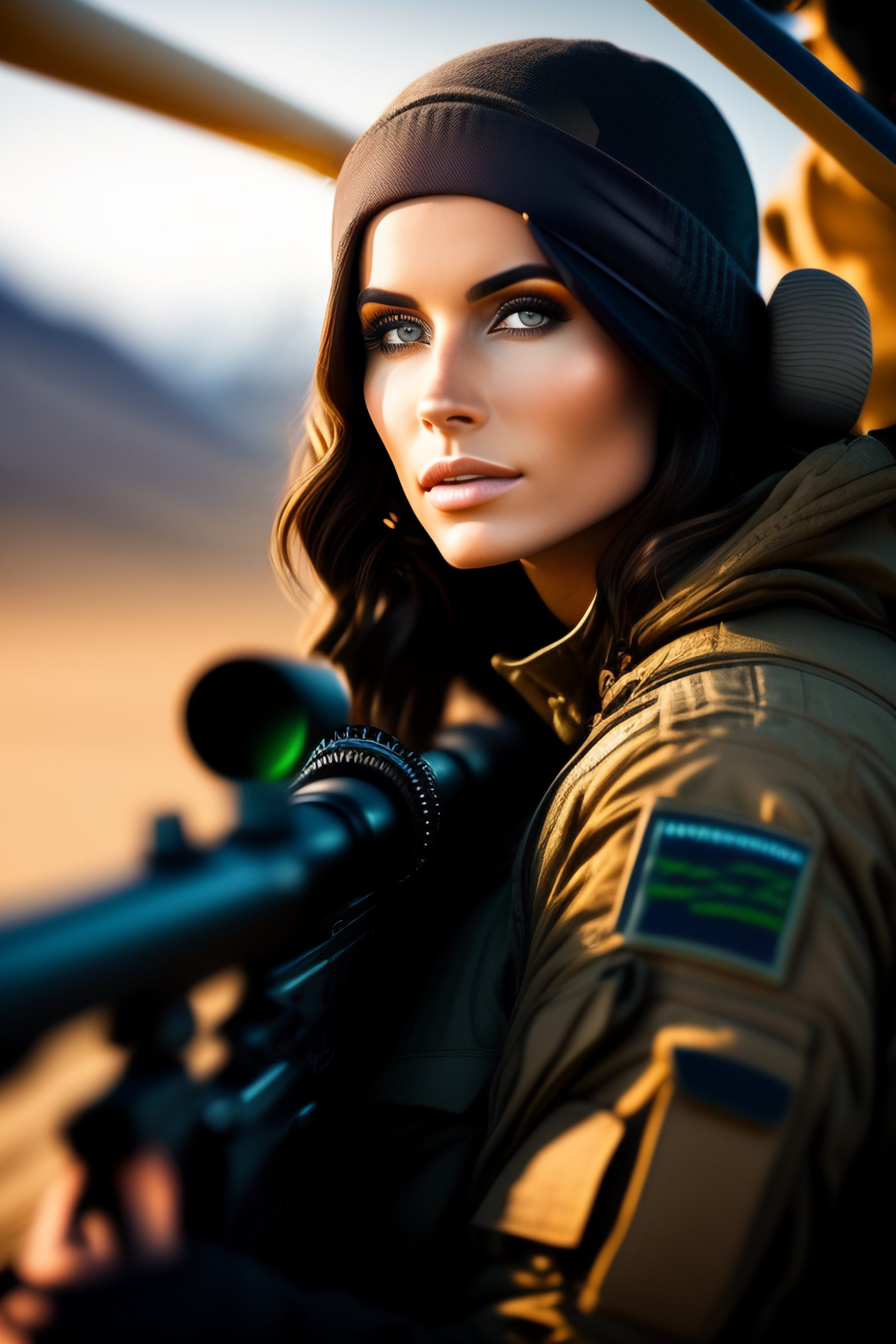 Lexica - Full frame, a beautiful female gun sniper