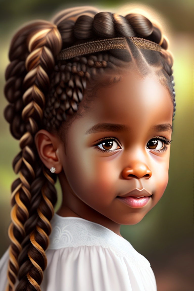 Lexica - Young ,dark skin, child, [[[white dress]]], braids, white eyes