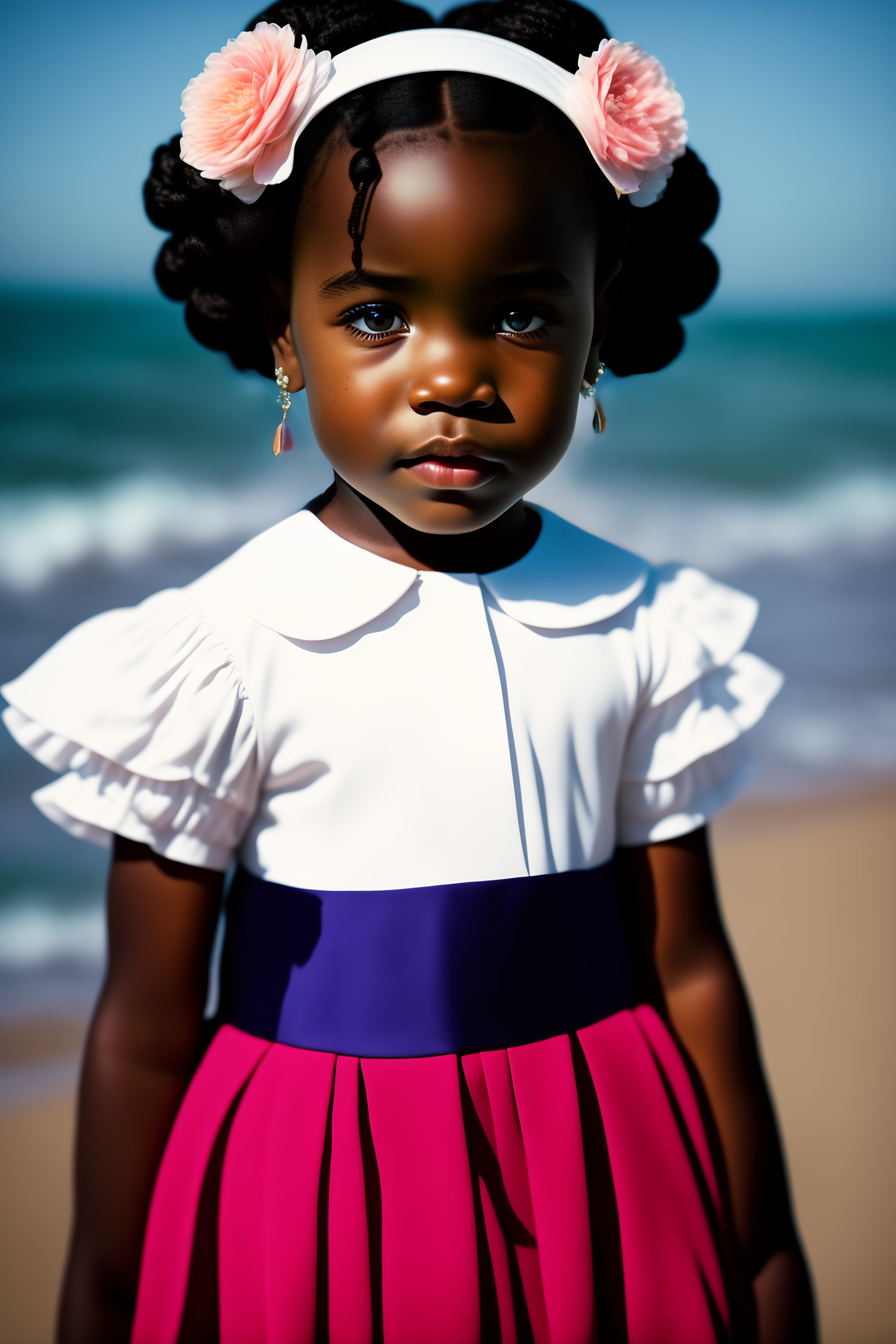 Lexica - Young ,dark skin, child, [[[white dress]]], tiny braids ...
