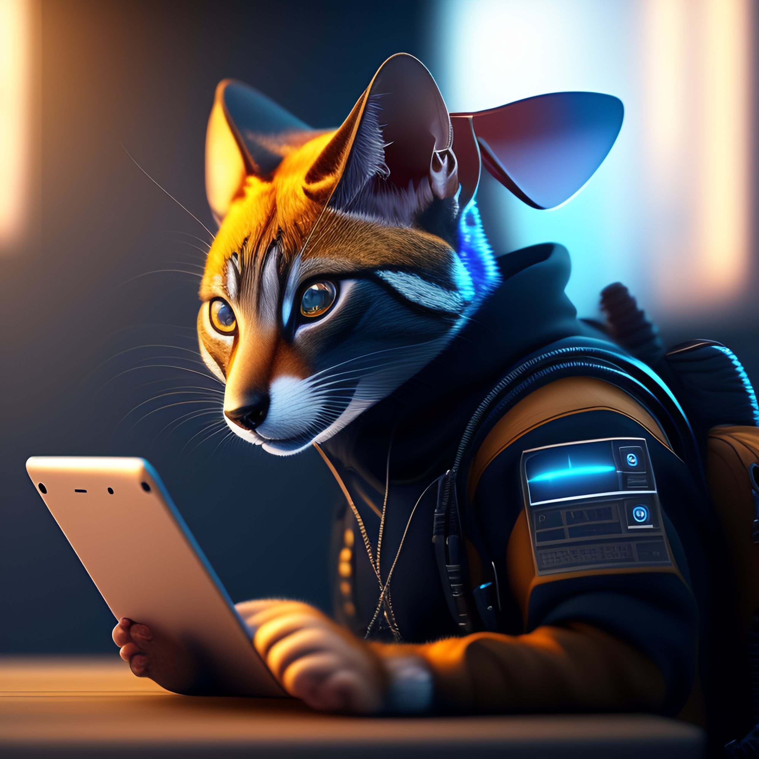 Lexica - 3d rendered jetpack cyberpunk hacker rat working on a tablet ...