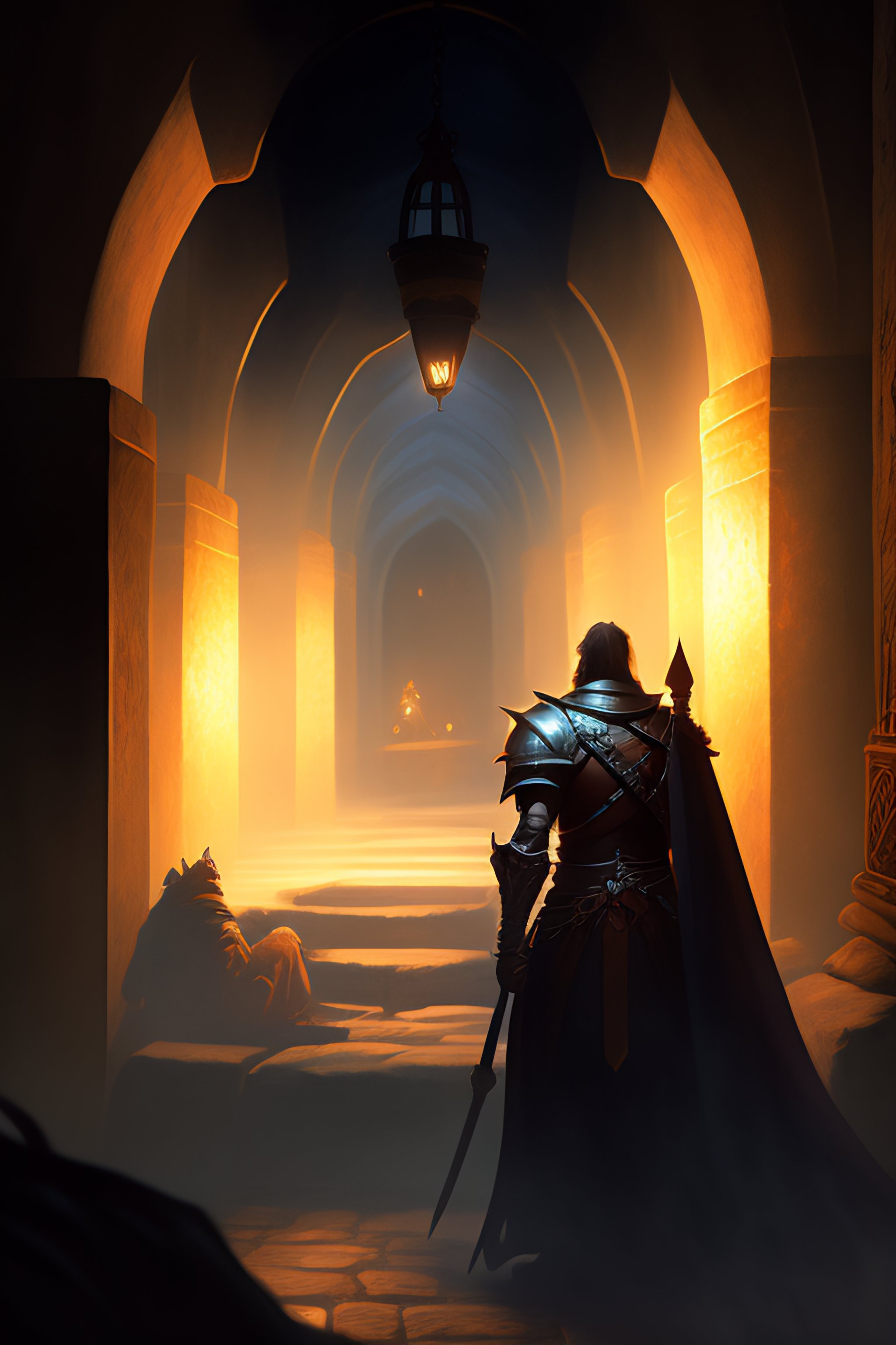 Lexica - A concept art of jail in a catacomb. a paladin knight lies ...