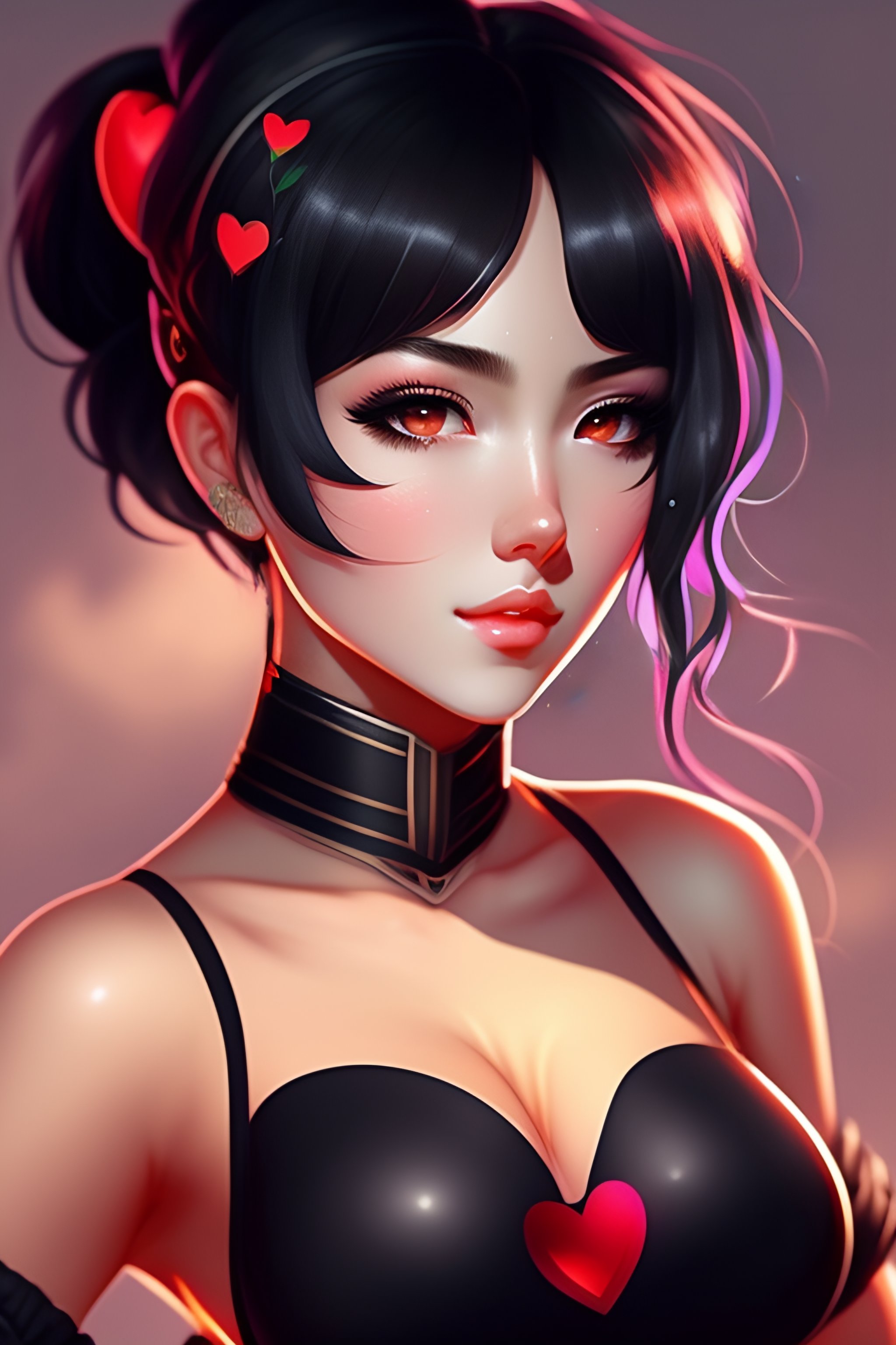 Lexica - 1girl, black bra, black hair, blush, borrowed character, bra, closed mouth, gradient ...