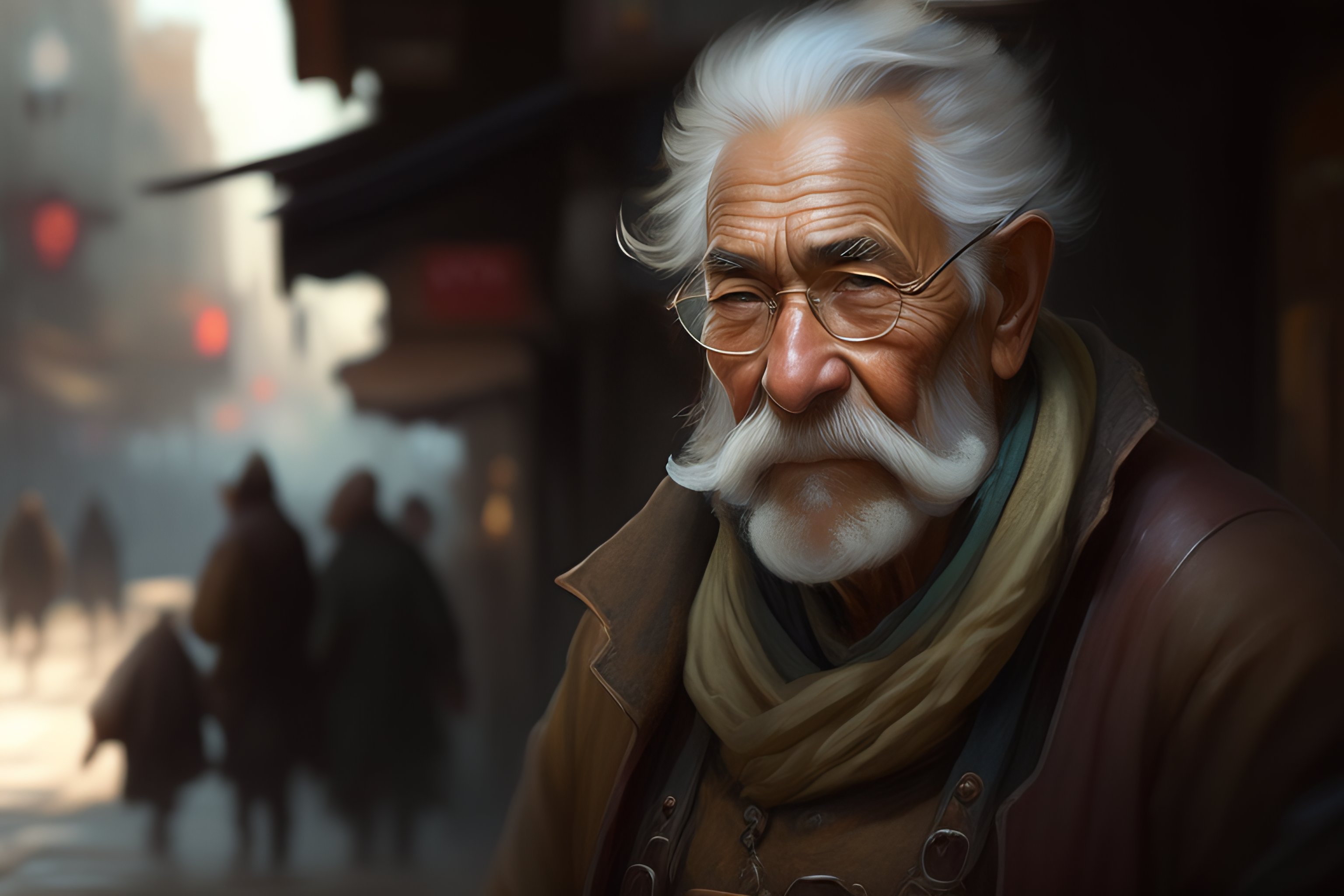 Lexica - An old hawker with messy clothes, austere old wrinkled face ...