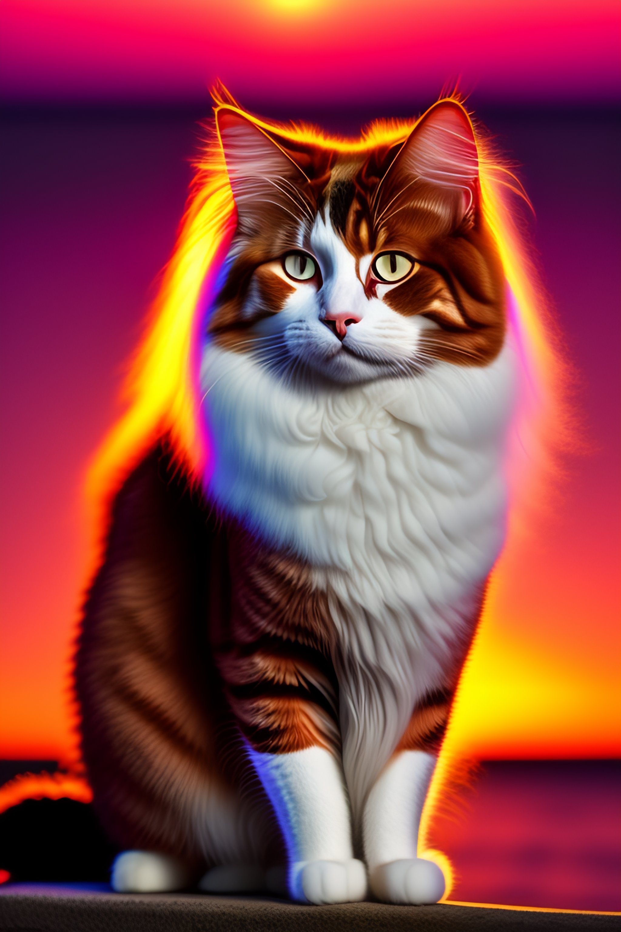 Lexica - A pink longhaired cat watching the sunset