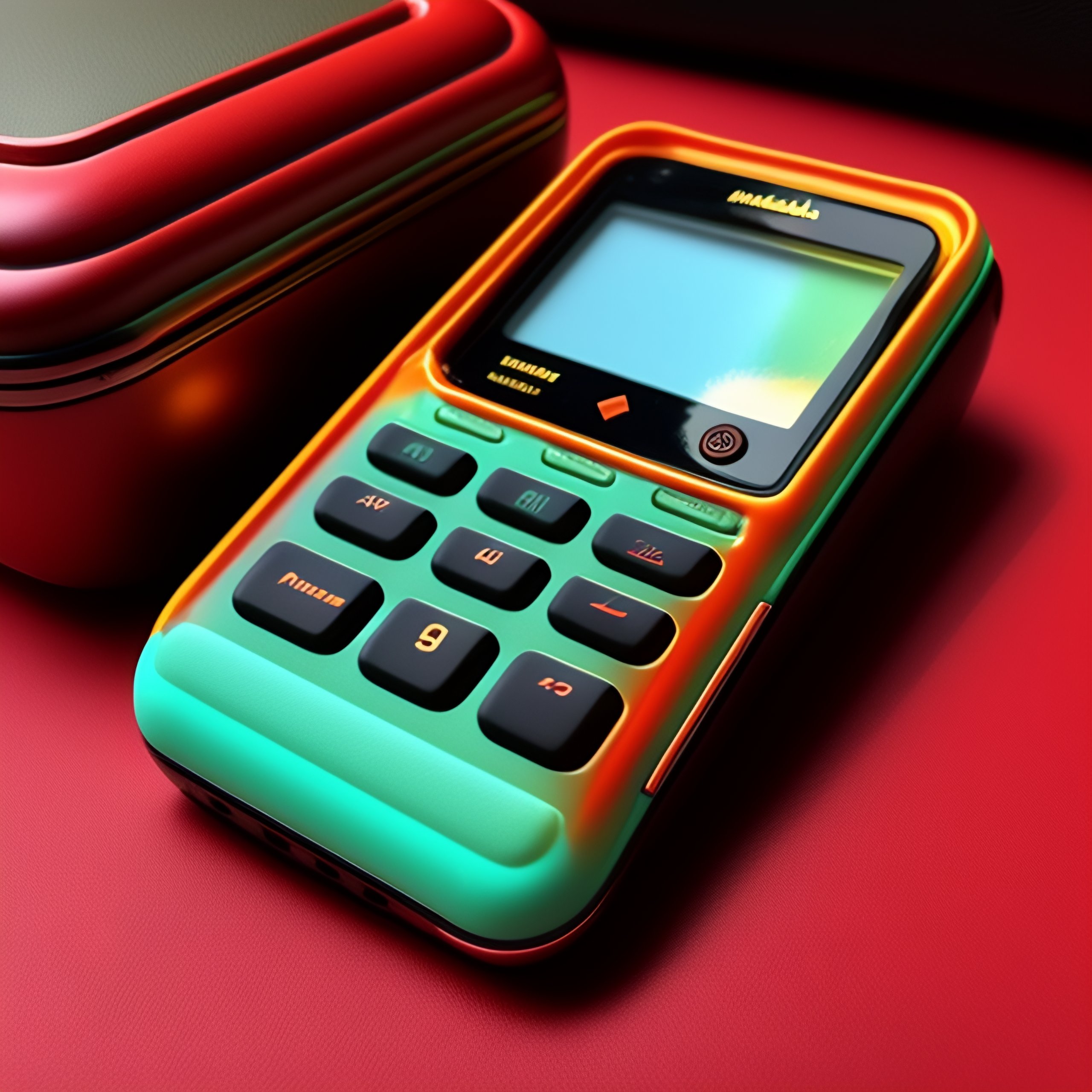 Lexica - 80s Motorola cell phone, bright plastic housing, keys, buttons ...