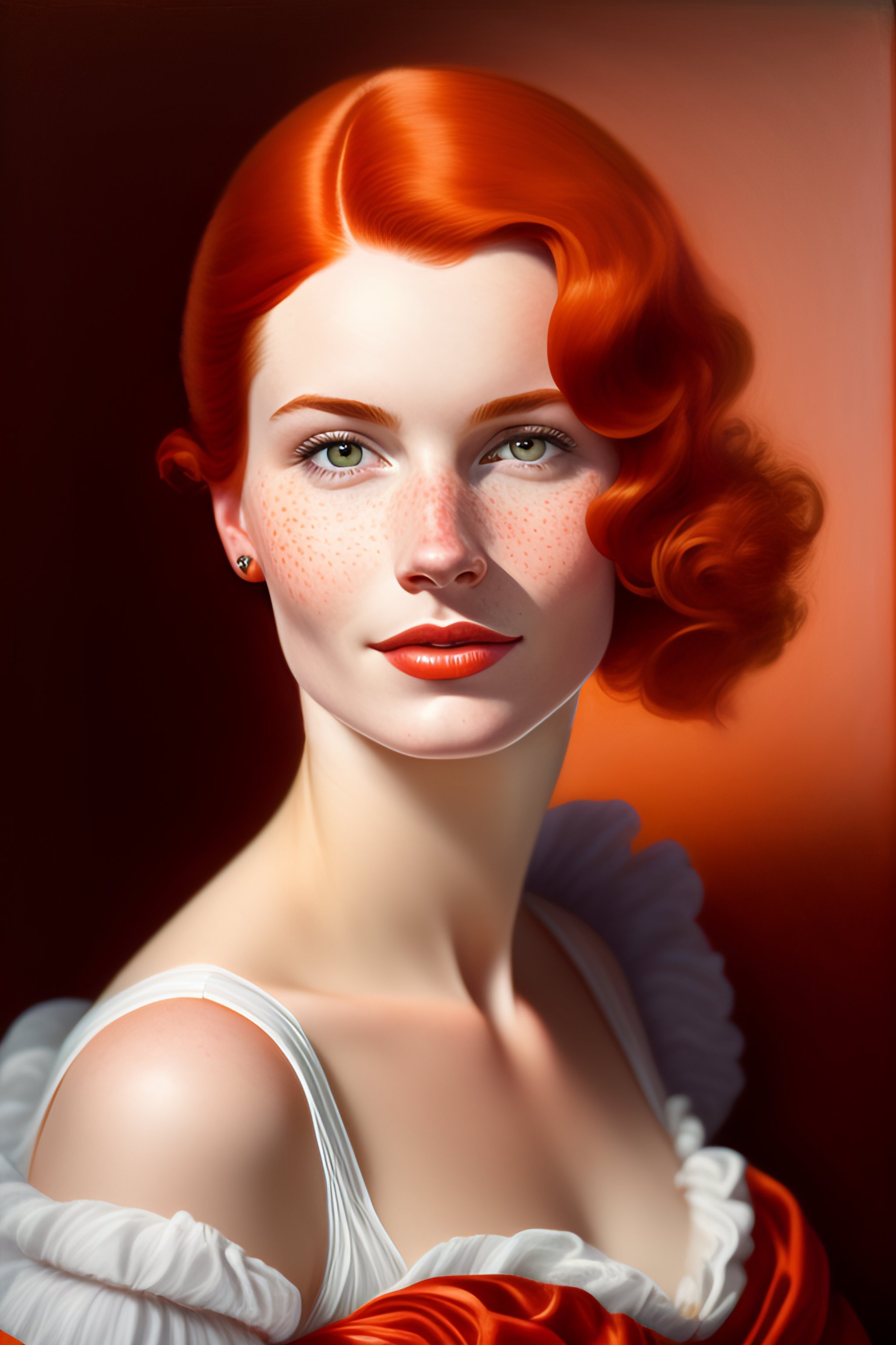 Lexica - Portrait a realistic lady with freckles and red hairs jumping