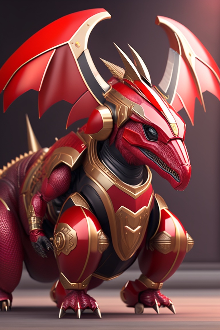 Lexica - Large red robust 4-legged robot dragon with huge shield-shaped ...