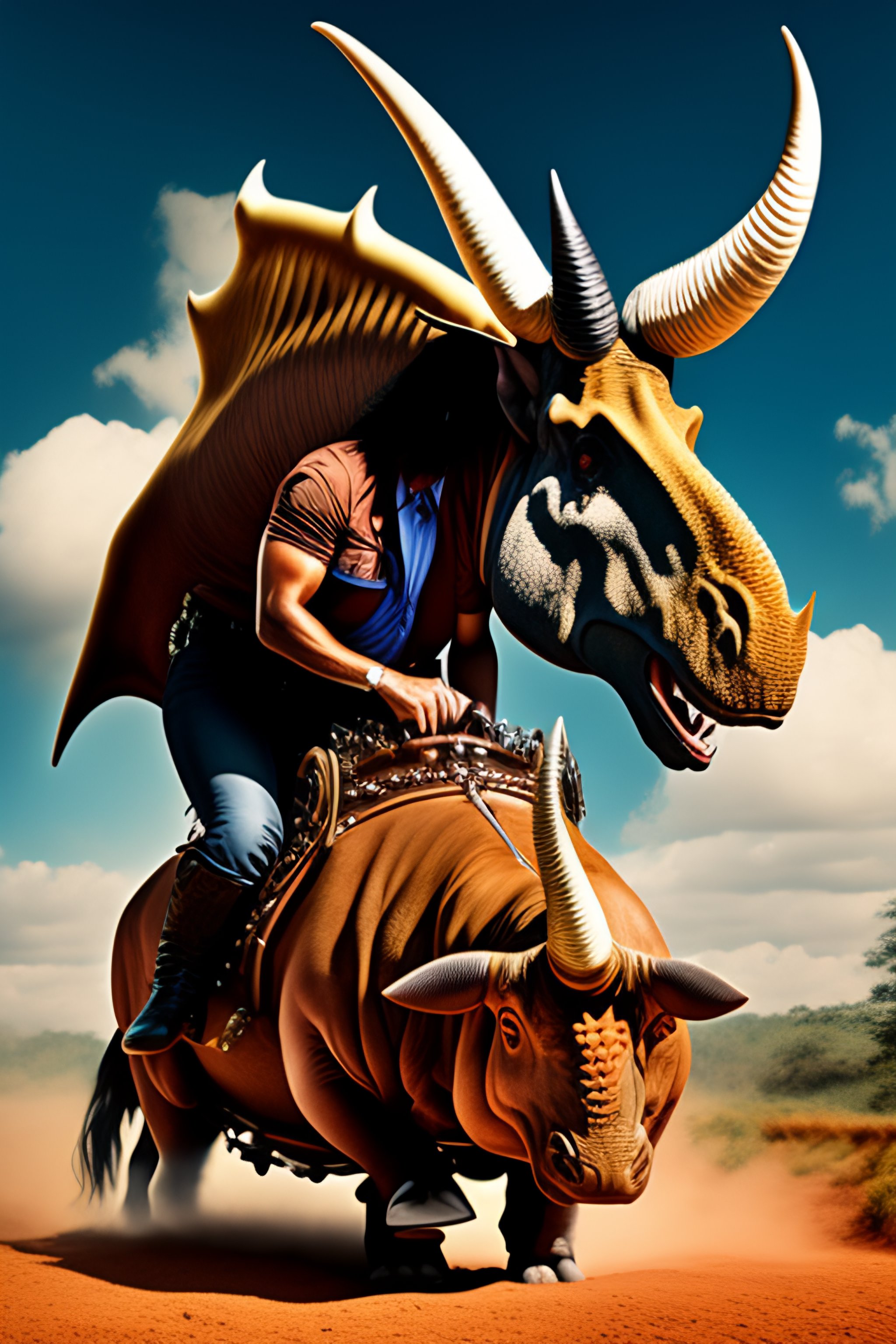 Lexica - Alice Cooper riding a triceratops