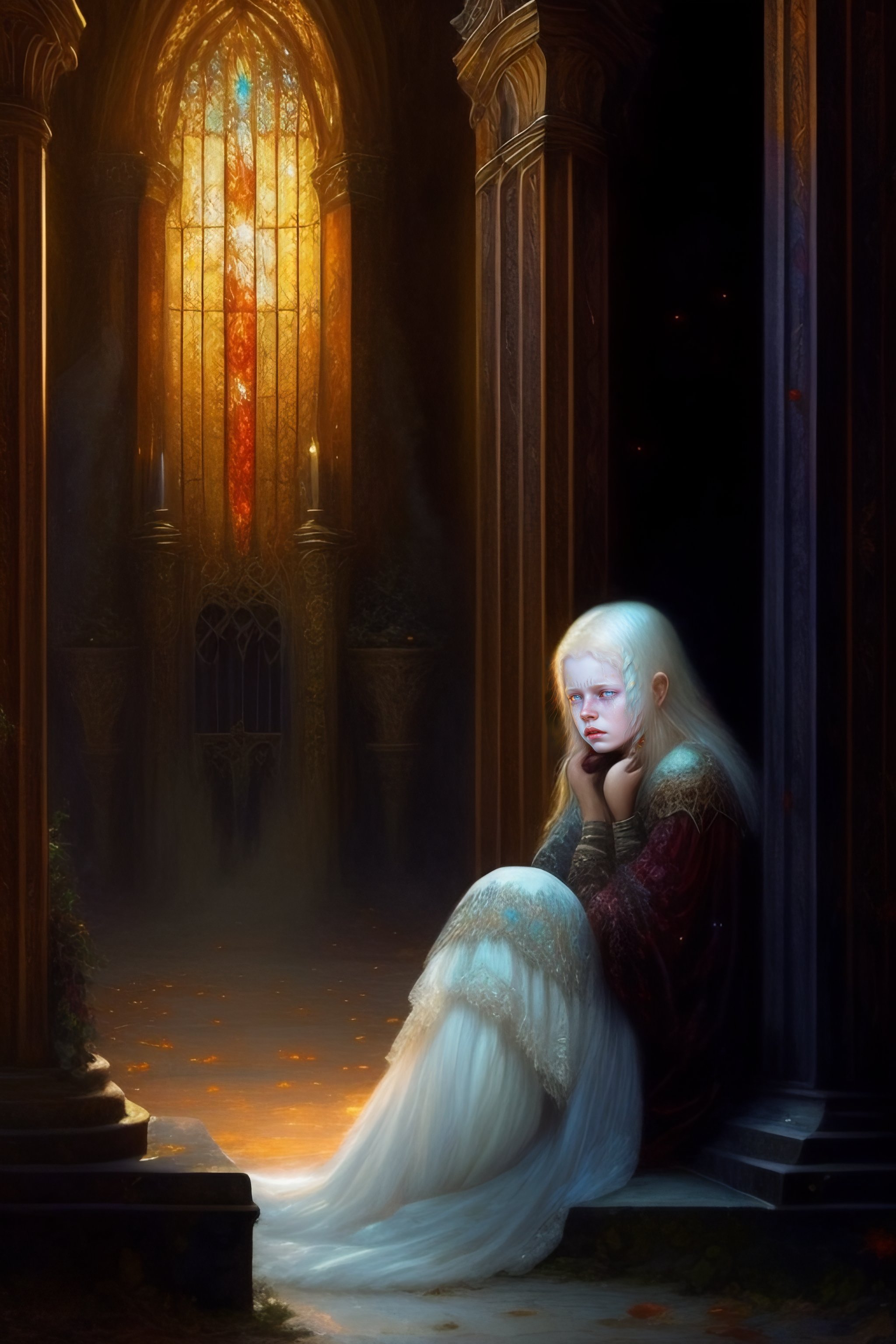 Lexica - 12 years old crying albino vampire female in a abandoned ...