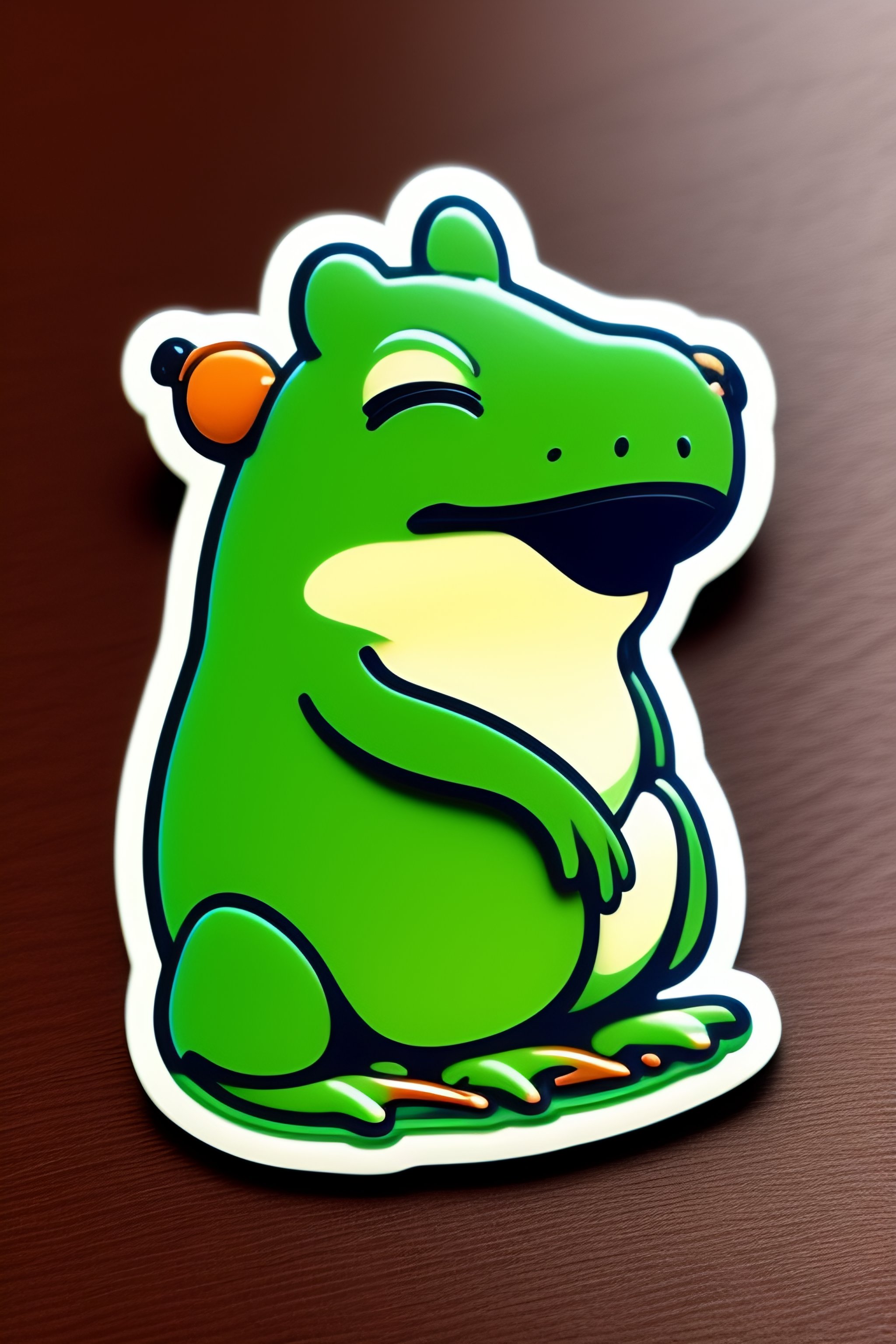 Lexica - A die cut sticker of a sleeping cartoon frog with eyes ...