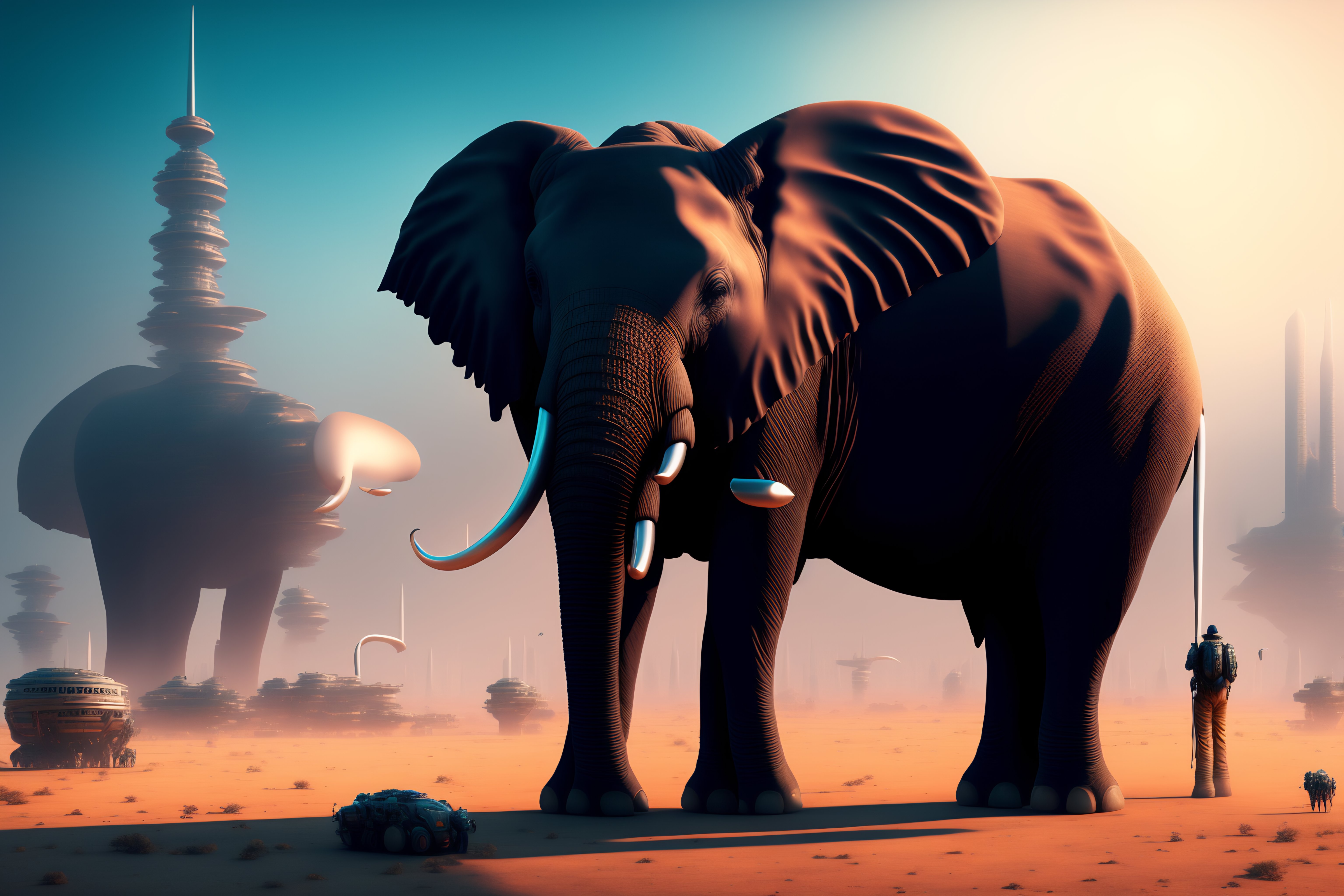 Lexica - Futuristic cyberpunk elephant, 8k