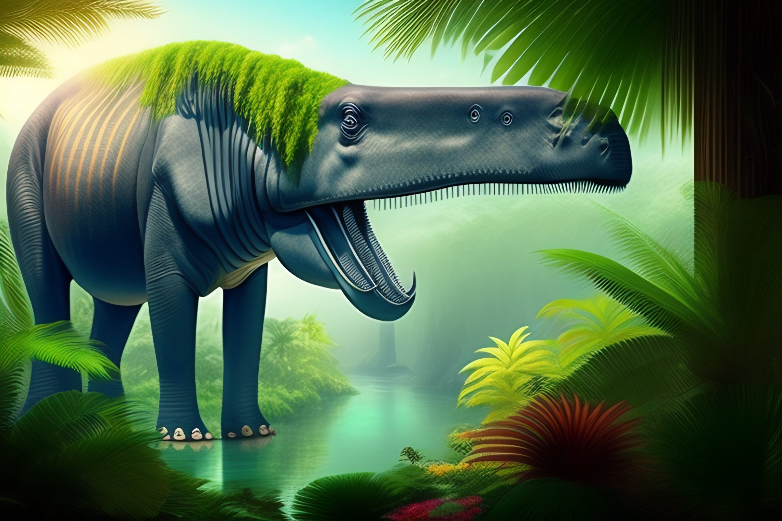 Lexica - Amazon, tropical forest, giant diplodocus, exotic flowers ...